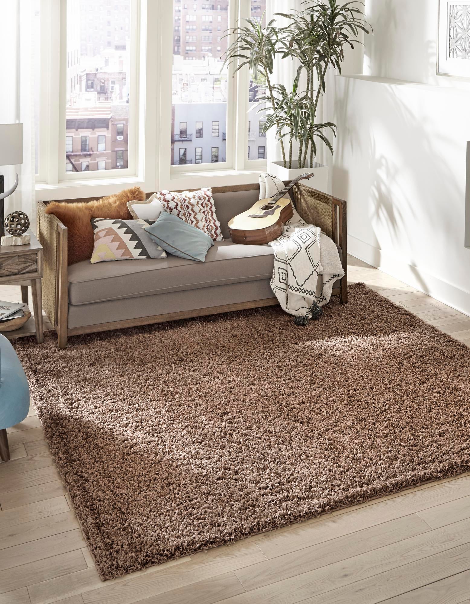 Sandy Brown 7' 10 x 7' 10 Solid Shag Square Rug | Rugs.com