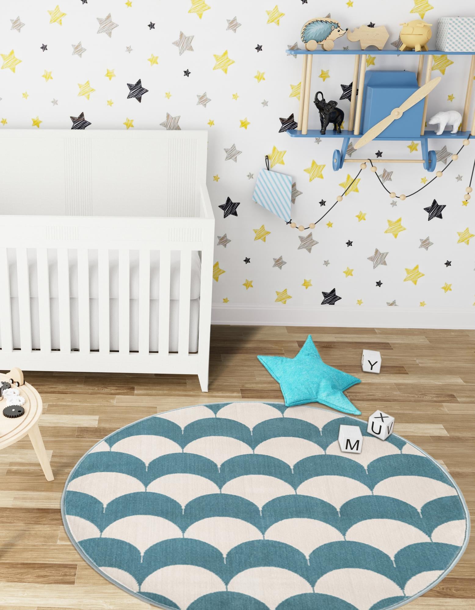 Sky blue 7' 10 x 7' 10 Whimsy Kids Round Rug | Rugs.com