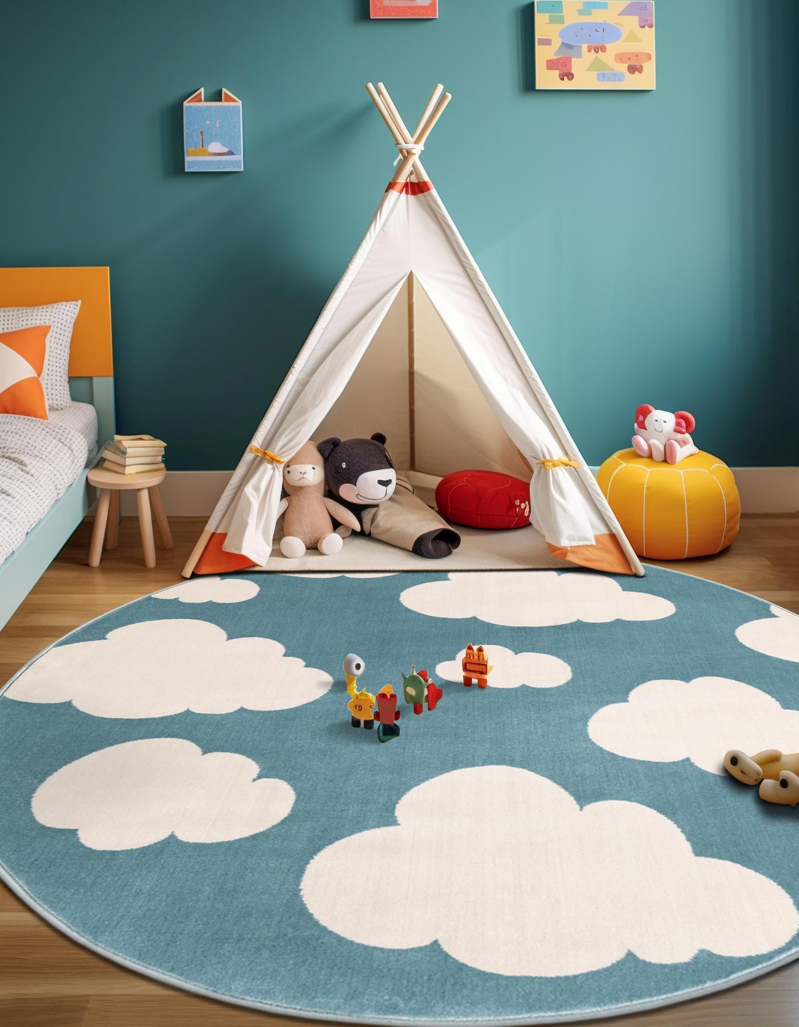 Sky blue 7' 10 x 7' 10 Whimsy Kids Round Rug | Rugs.com