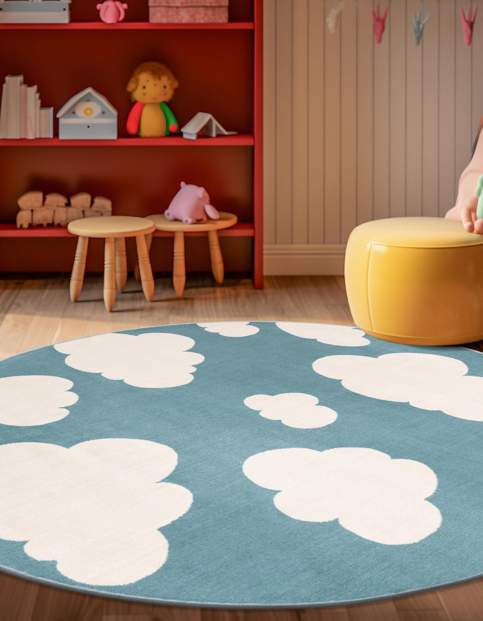 Sky blue 3' x 3' Whimsy Kids Round Rug | Rugs.com