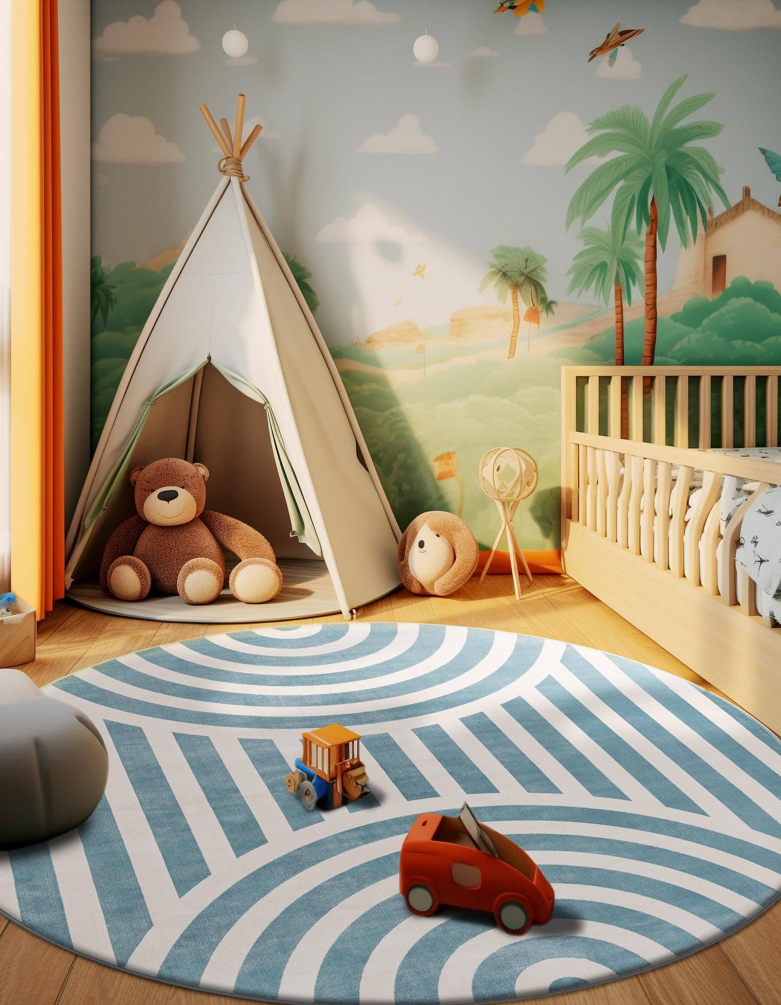 Sky blue 7' 10 x 7' 10 Whimsy Kids Round Rug | Rugs.com