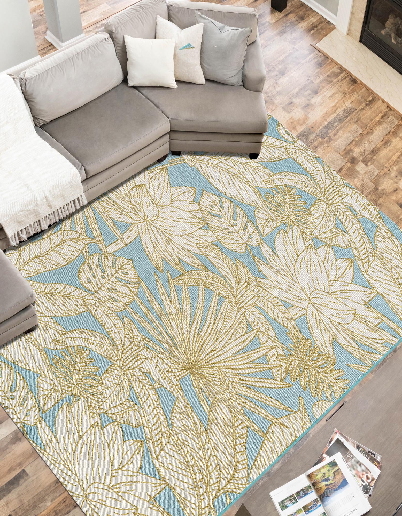 Soft Blue 5' x 7' Botanical Indoor / Outdoor Rug | Rugs.com