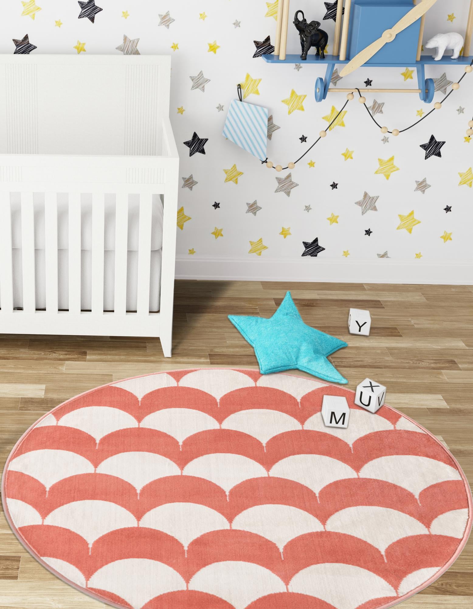 Soft Coral Pink 4' x 4' Whimsy Kids Round Rug | Rugs.com