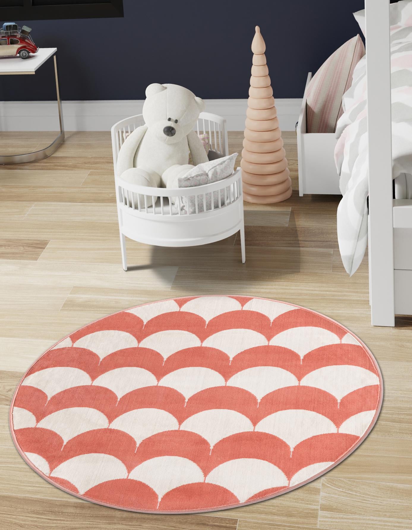 Soft Coral Pink 4' x 4' Whimsy Kids Round Rug | Rugs.com