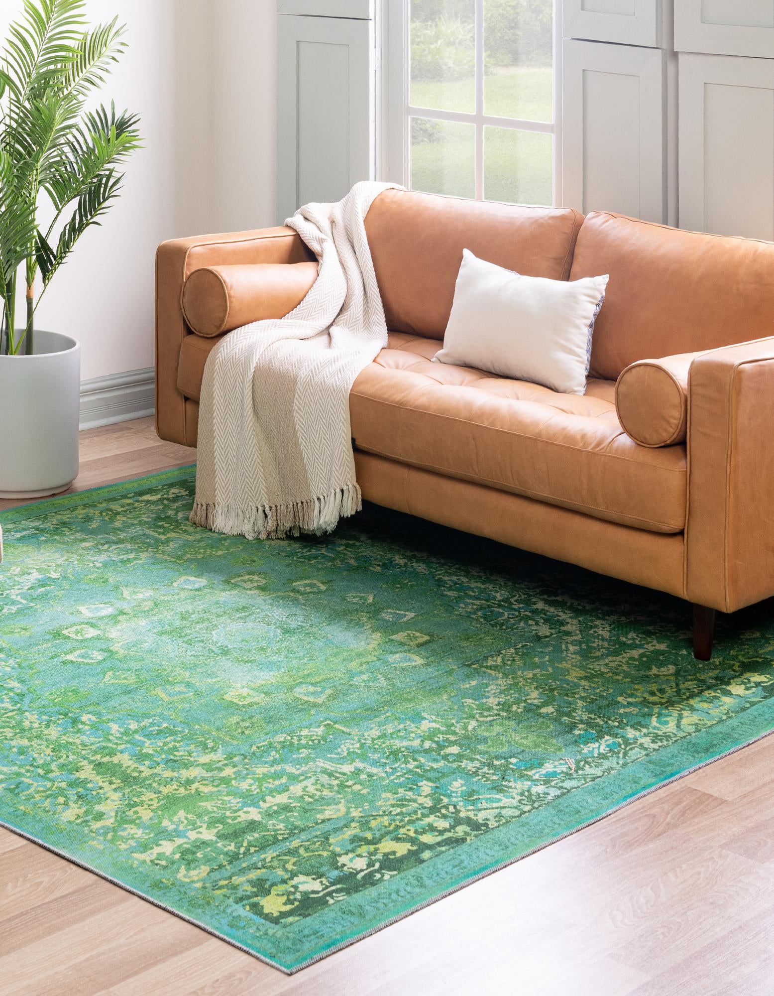 Spring Green 7' 3 x 7' 3 Washable Francesca Square Rug | Rugs.com
