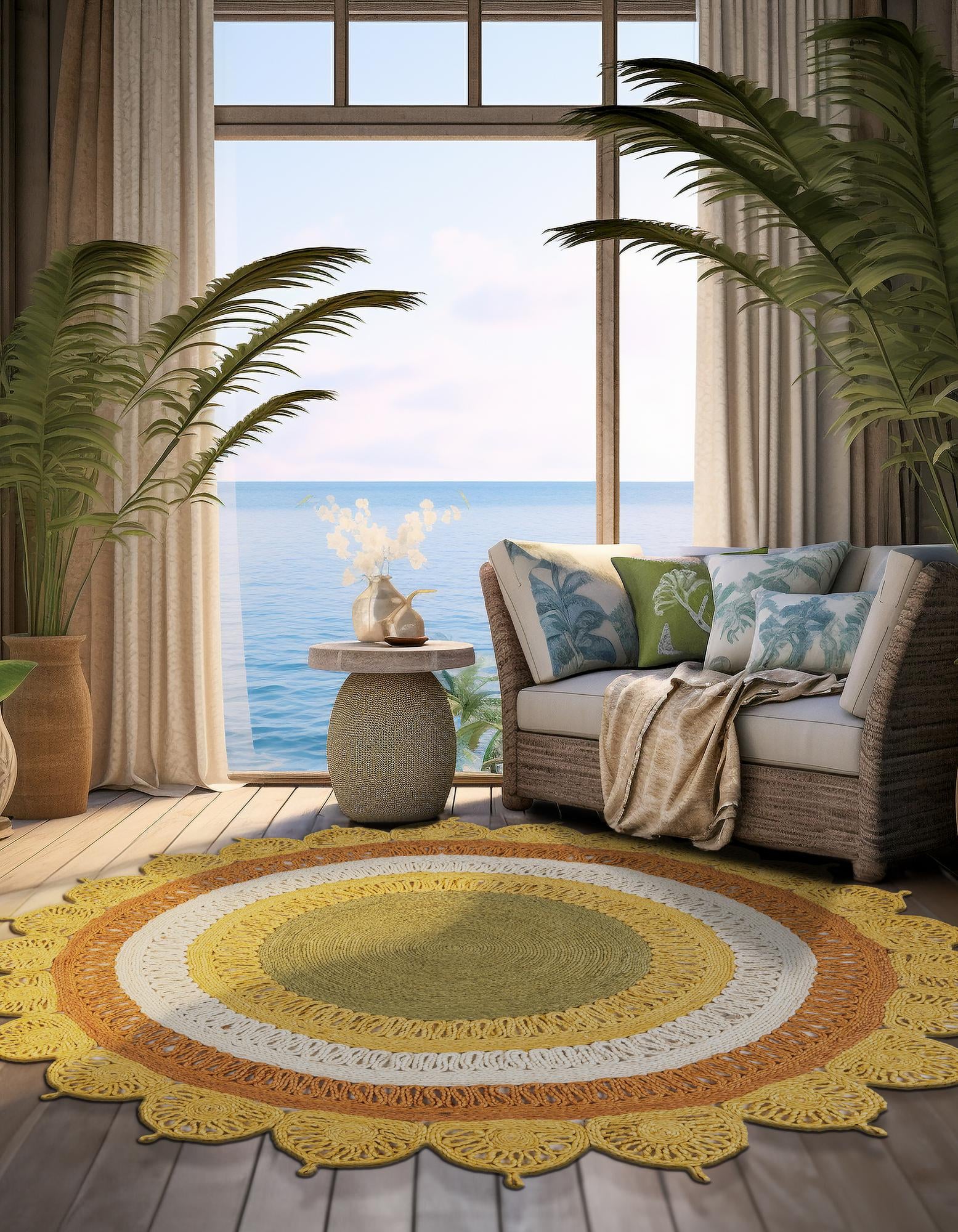 Sunflower Yellow 2' x 2' Hand Braided Jute Round Rug | Rugs.com
