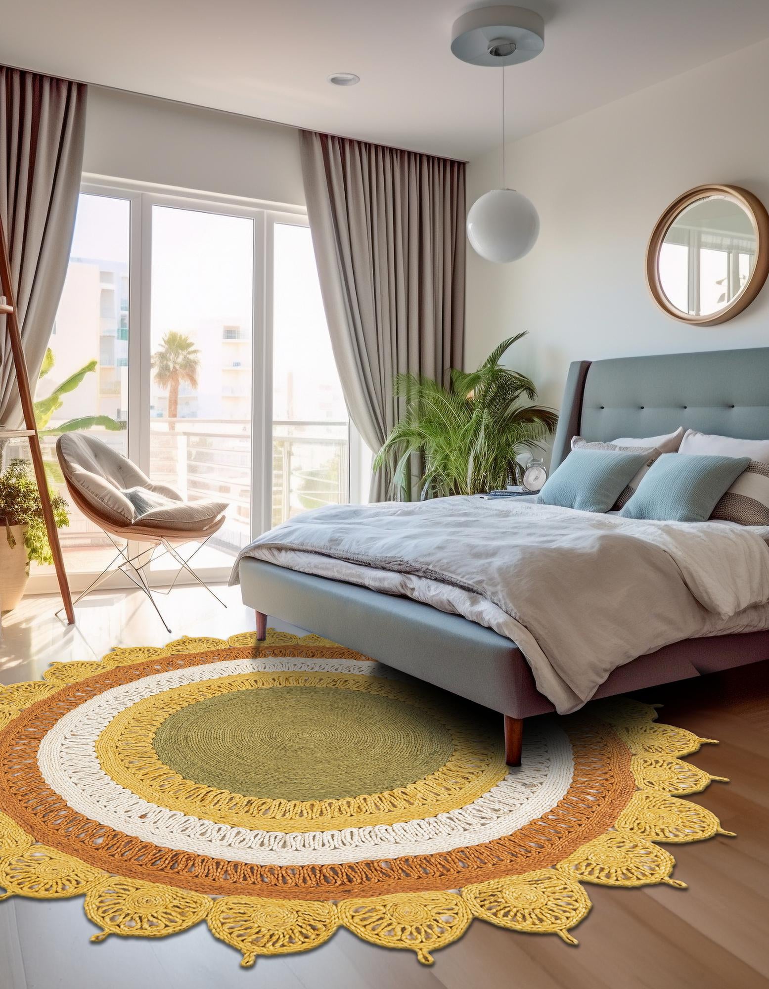Sunflower Yellow 2' x 2' Hand Braided Jute Round Rug | Rugs.com