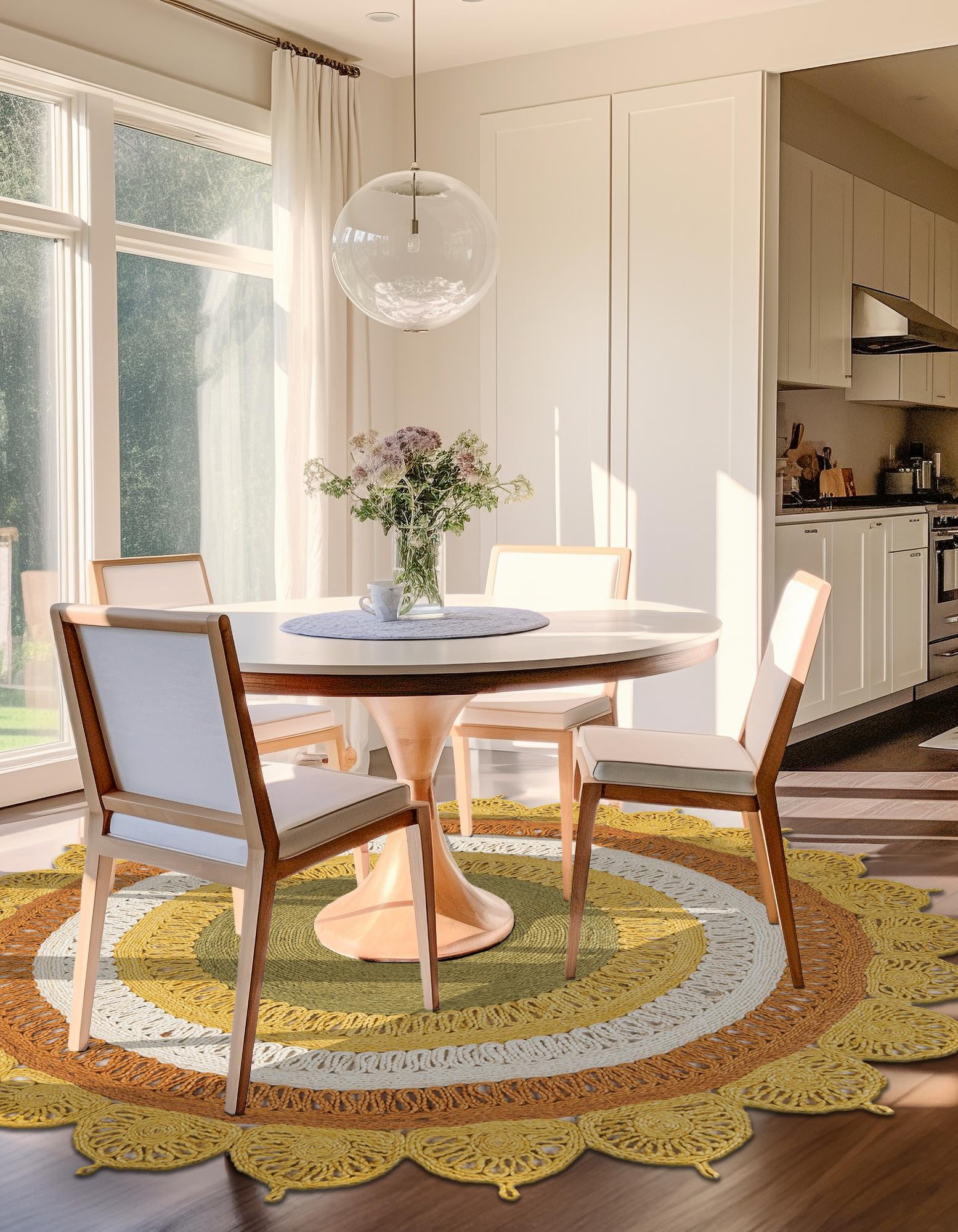 Sunflower Yellow 2' x 2' Hand Braided Jute Round Rug | Rugs.com