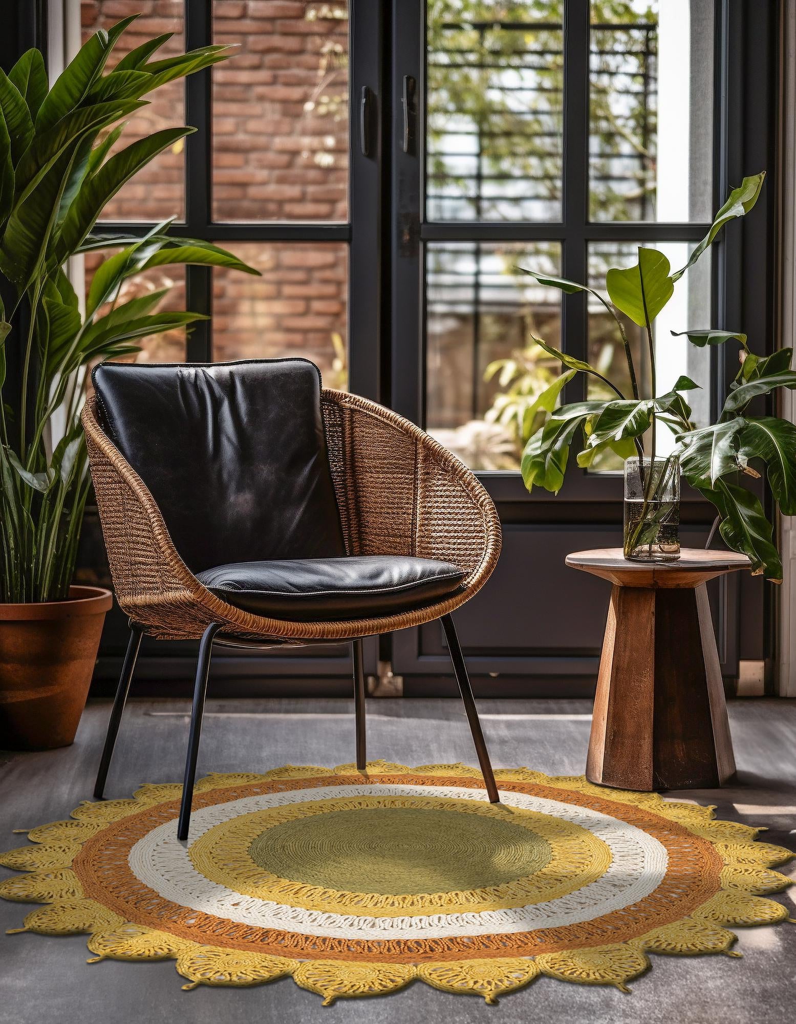 Sunflower Yellow 2' x 2' Hand Braided Jute Round Rug | Rugs.com