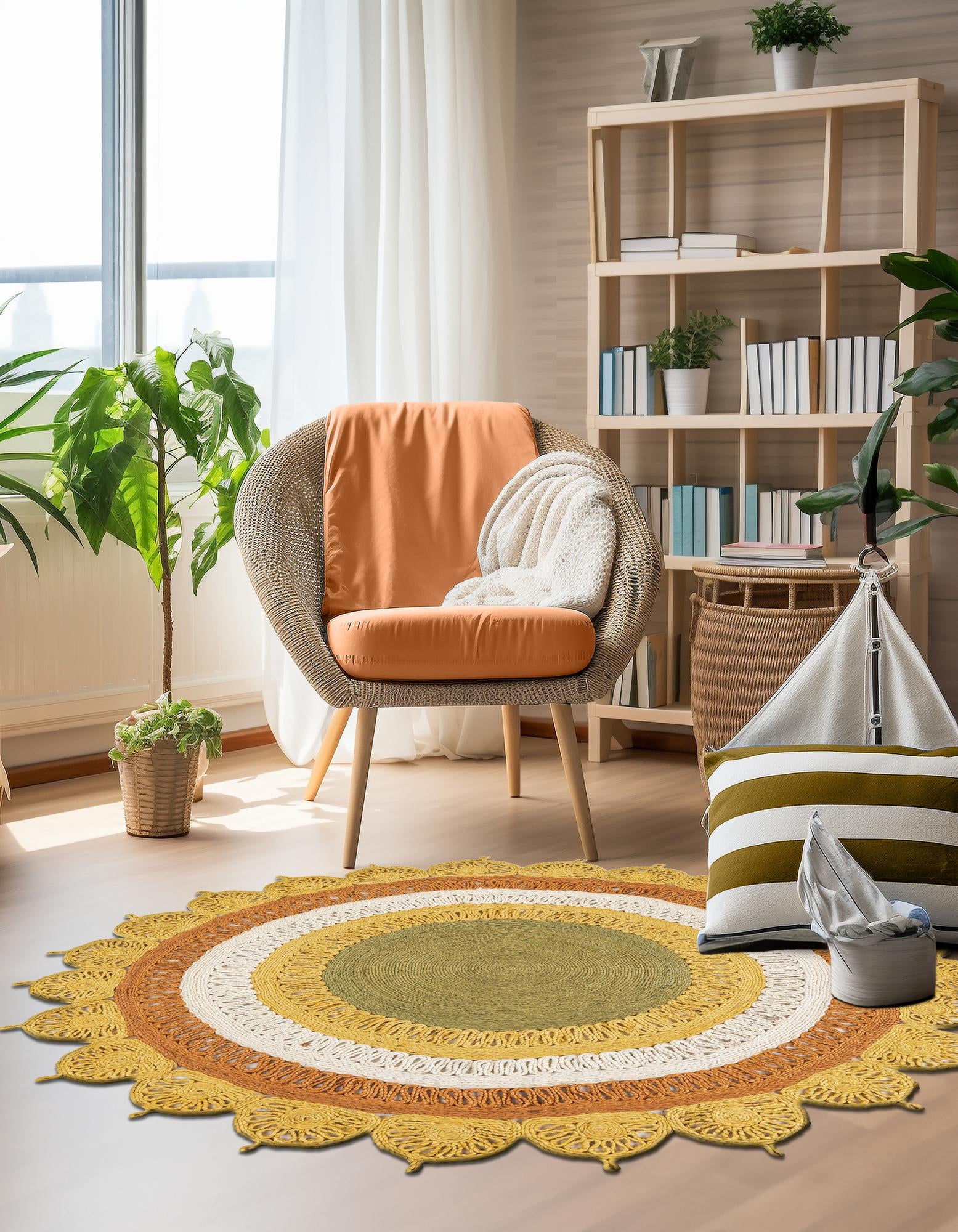 Sunflower Yellow 2' x 2' Hand Braided Jute Round Rug | Rugs.com
