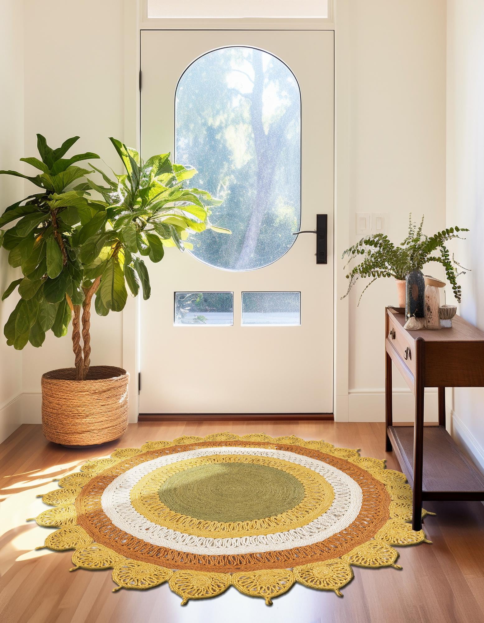 Sunflower Yellow 2' x 2' Hand Braided Jute Round Rug | Rugs.com