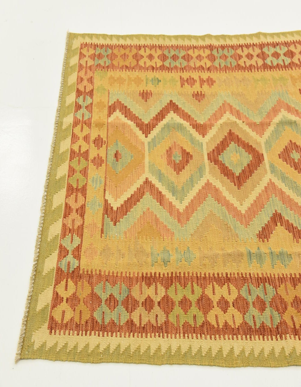 Tan 3' 10 x 5' 10 Hand Woven Kilim Waziri Wool Rug | Rugs.com