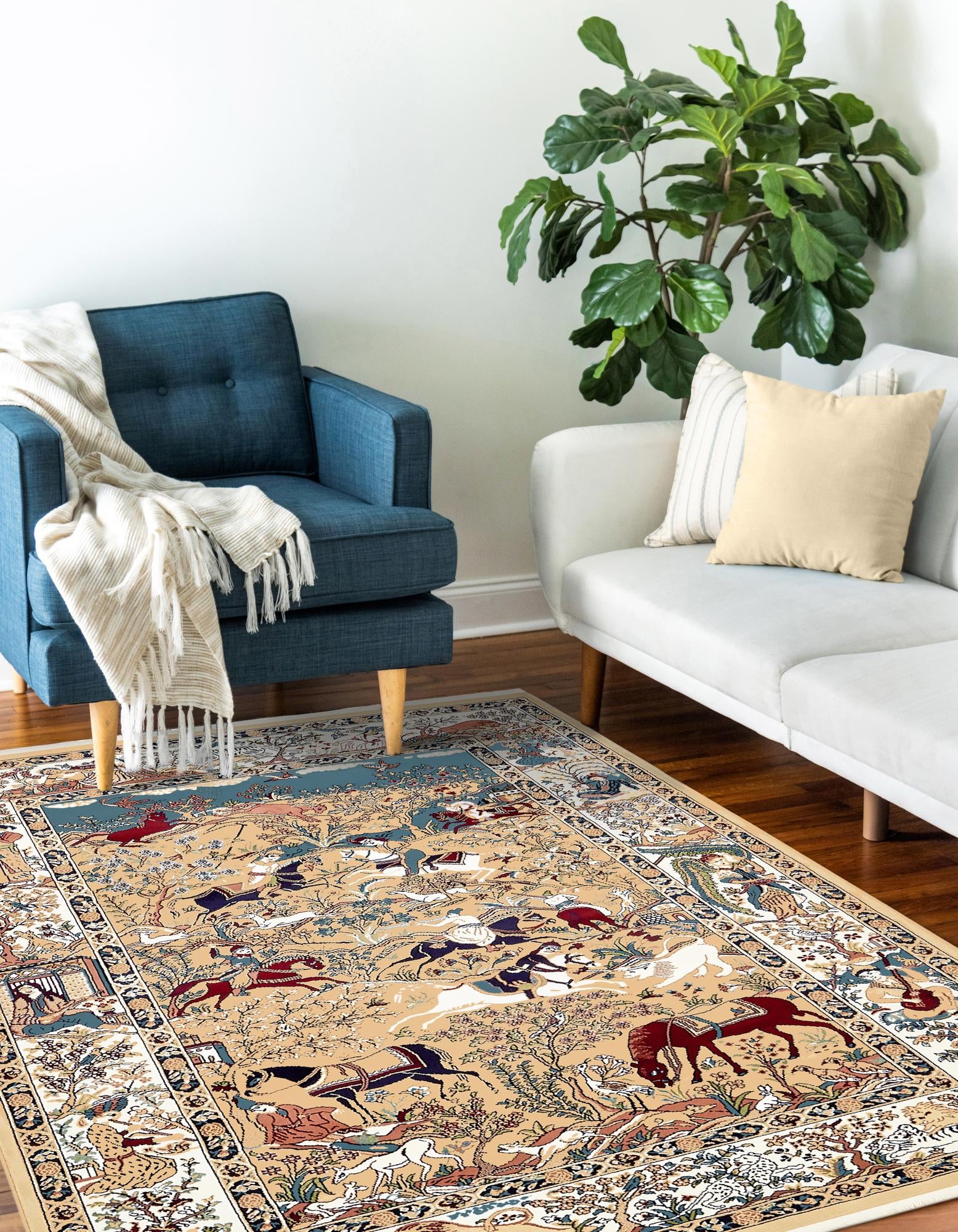 Tan 5' x 8' Nain Design Rug | Rugs.com