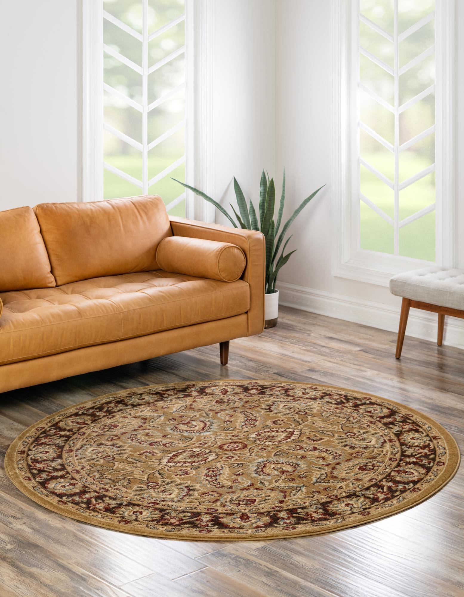 Tan 6' x 6' Aditi Round Rug | Rugs.com