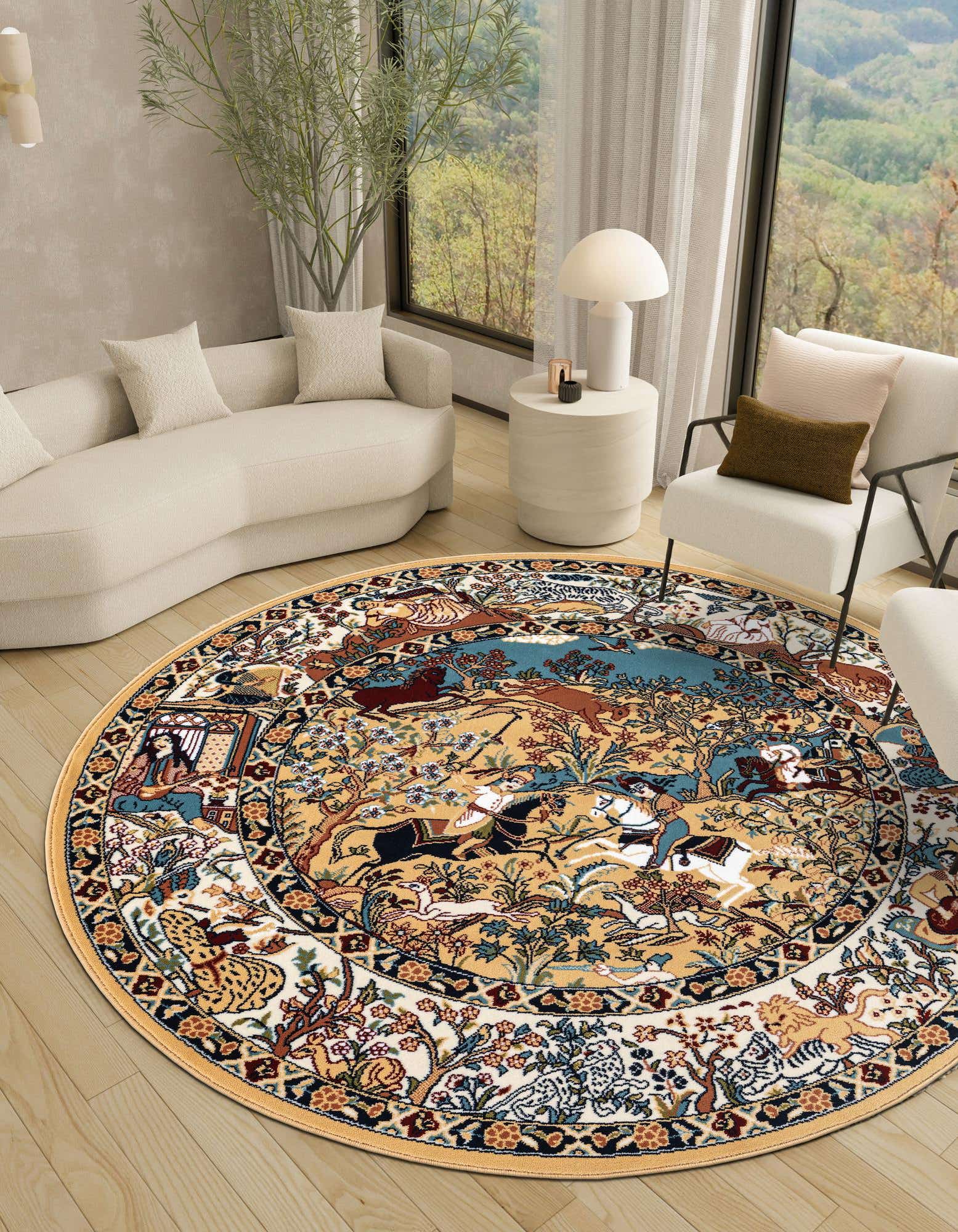 Tan 5' x 5' Nain Design Round Rug | Rugs.com