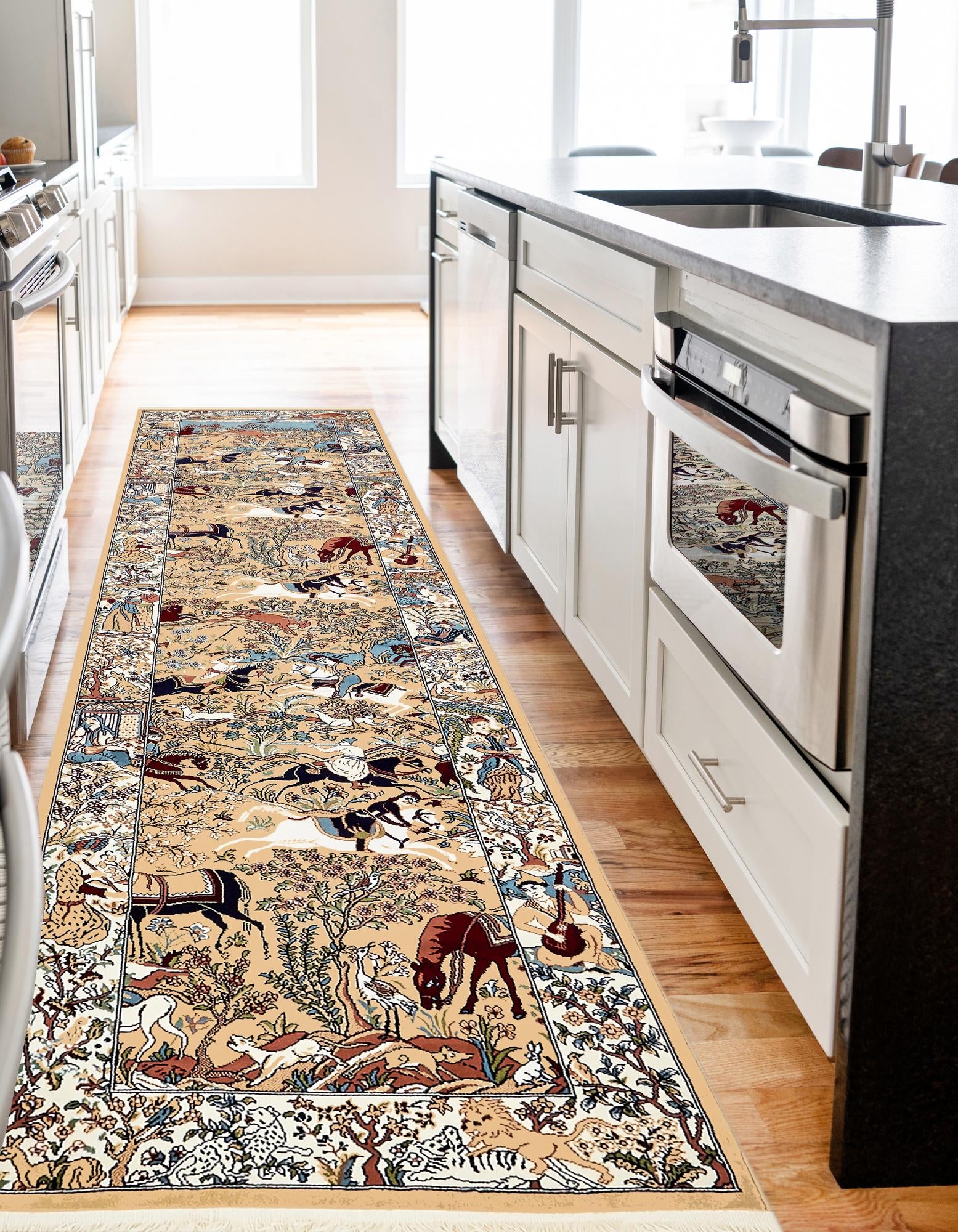 Tan 3' x 13' Nain Design Runner Rug | Rugs.com