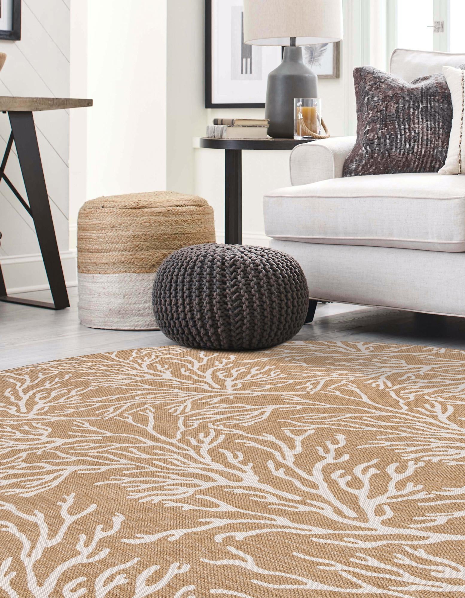 Taupe 10' x 10' Coastal Indoor / Outdoor Round Rug | Rugs.com