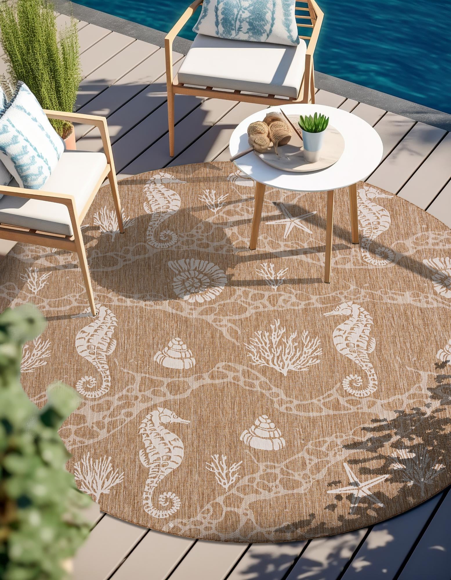 Taupe 3' x 3' Coastal Indoor / Outdoor Round Rug | Rugs.com