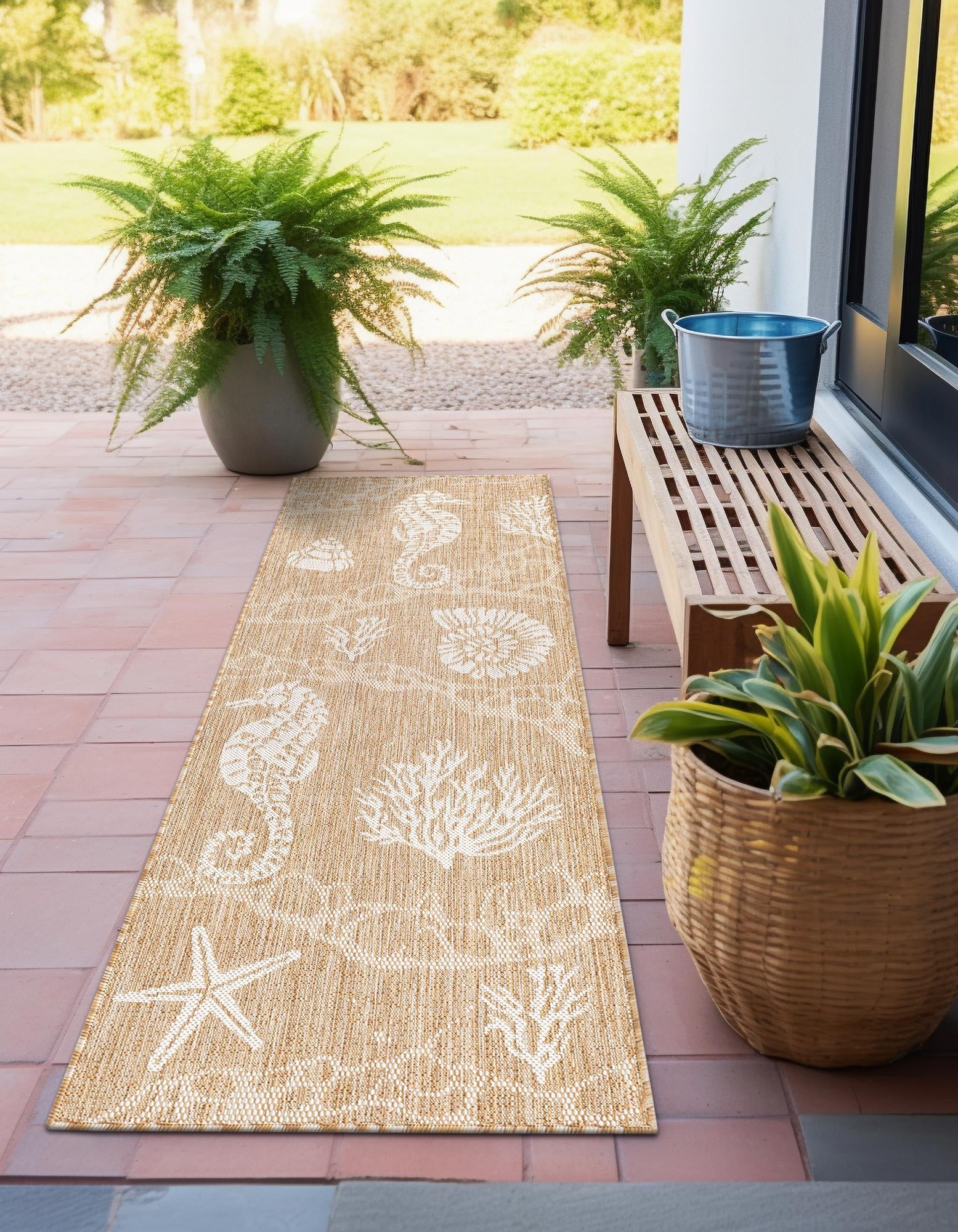 Taupe 2' x 8' Coastal Indoor / Outdoor Runner Rug | Rugs.com