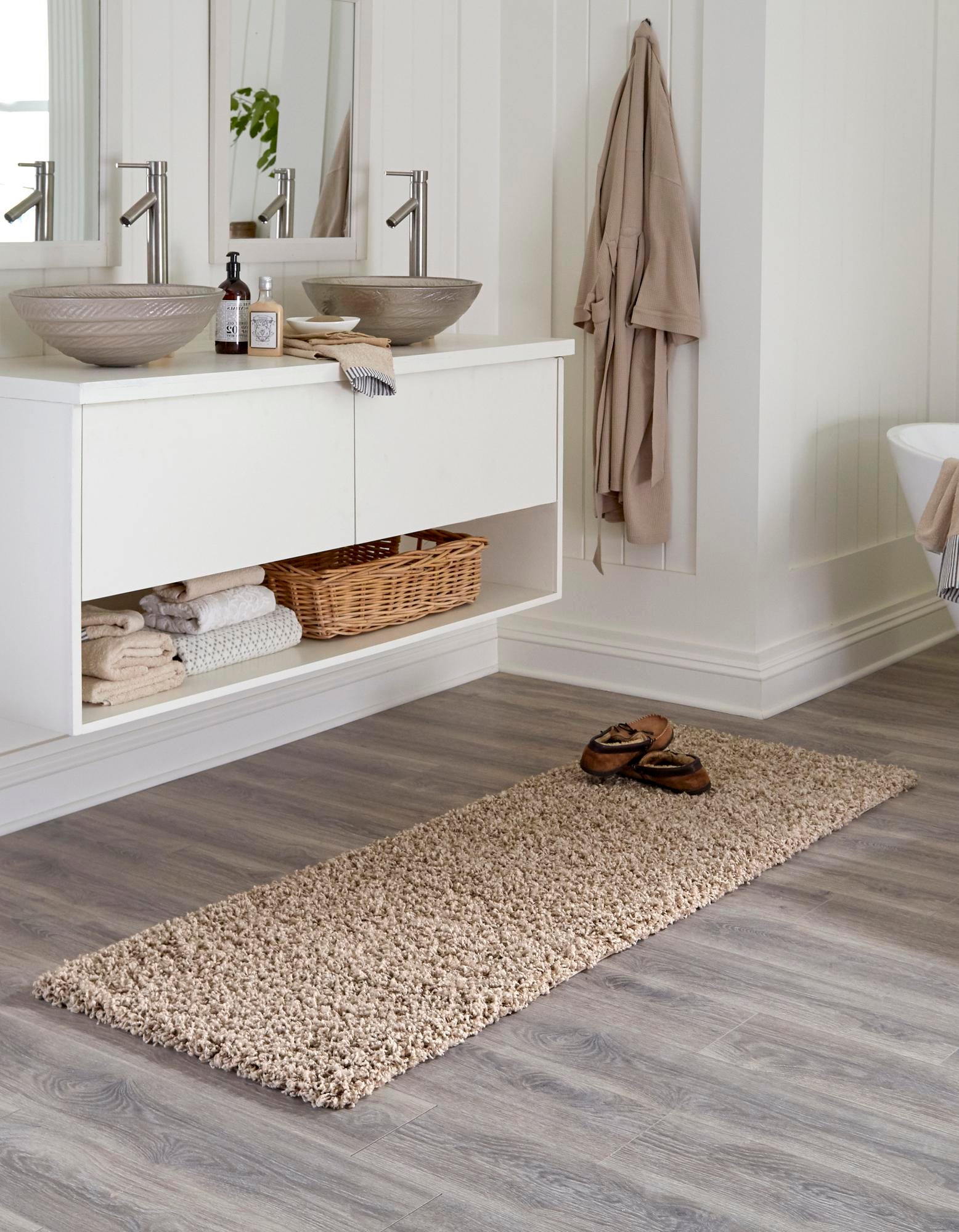 Taupe 2' 7 x 10' Solid Shag Runner Rug | Rugs.com