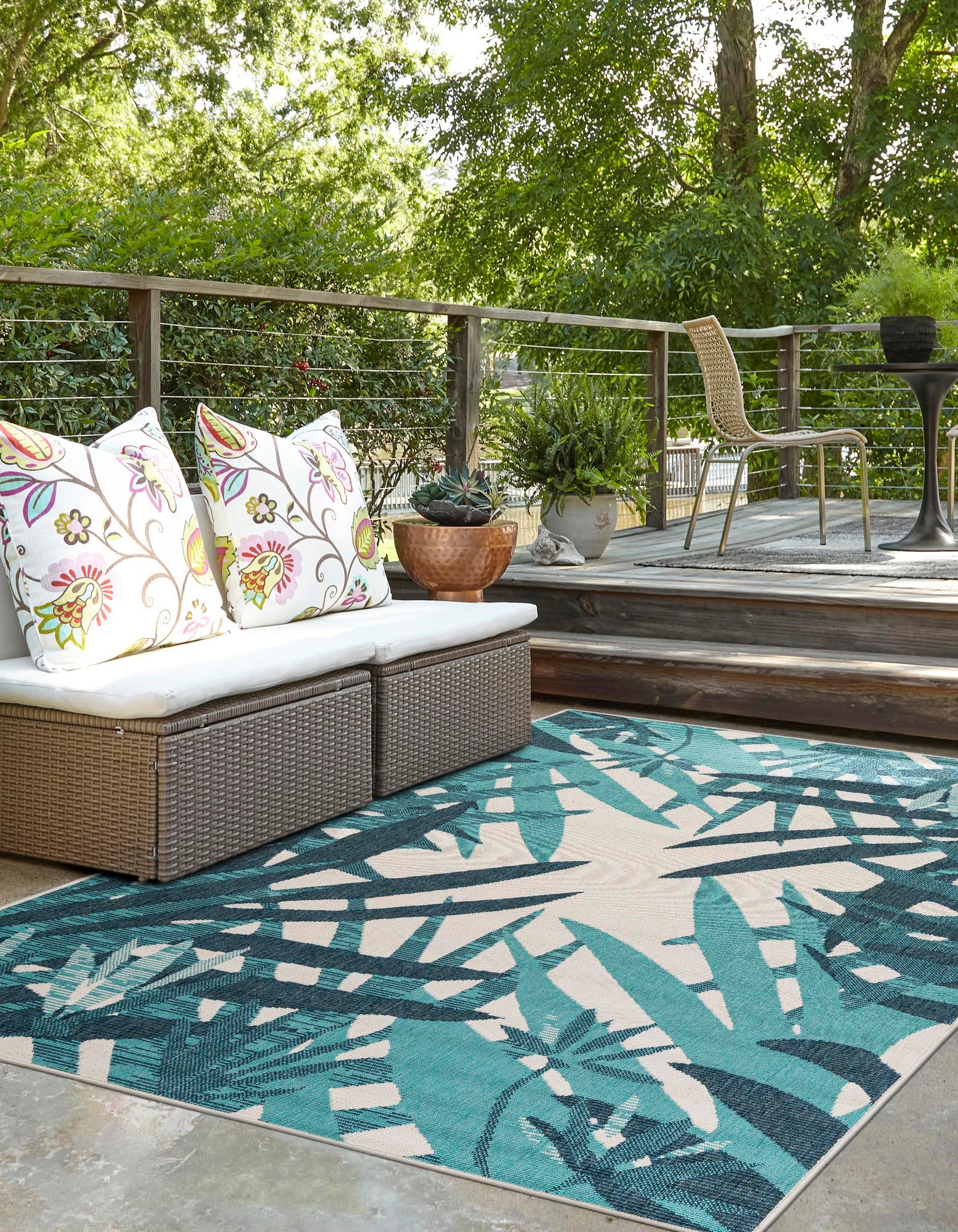 Teal blue 5' x 8' Botanical Indoor / Outdoor Rug | Rugs.com