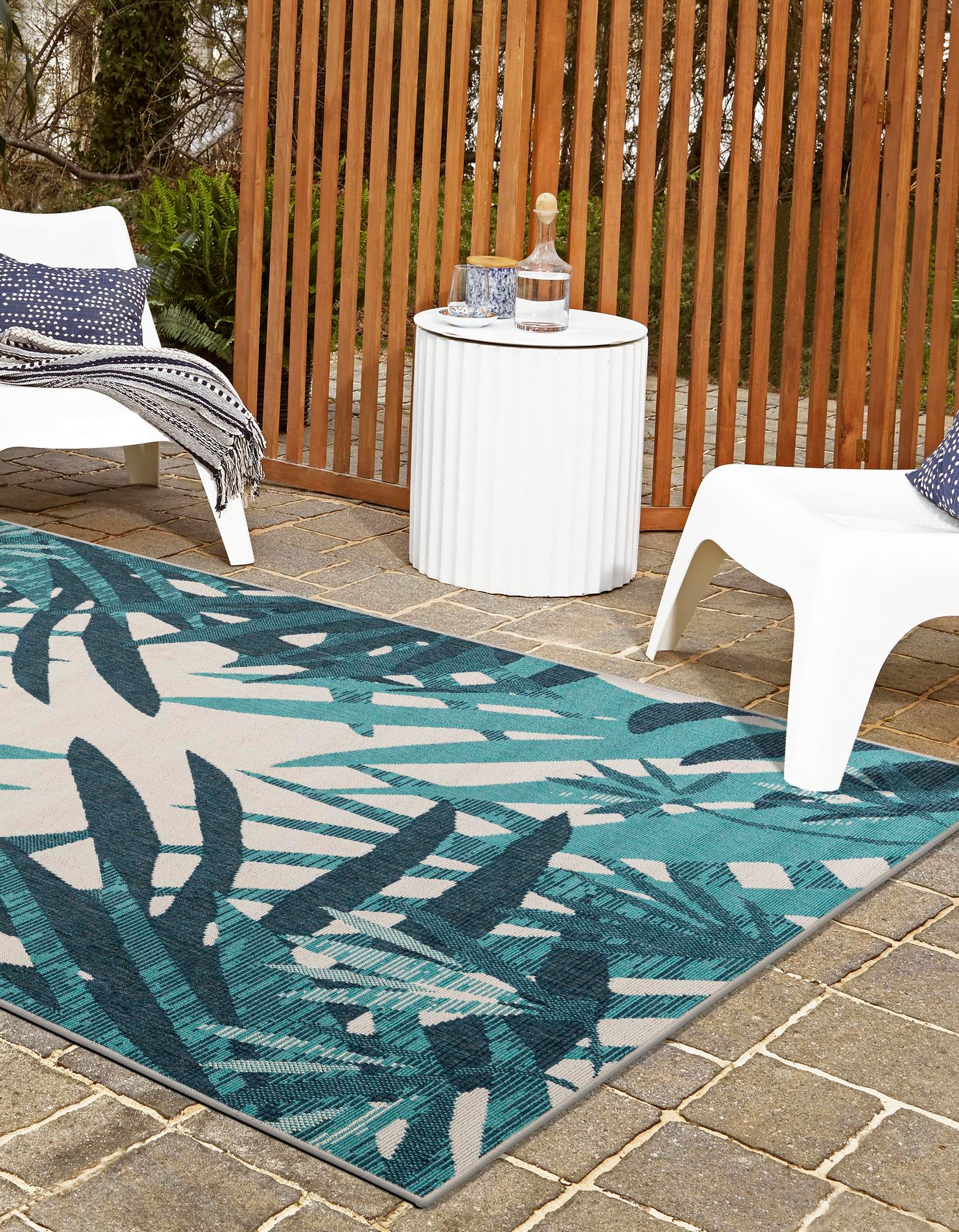 Teal blue 5' x 8' Botanical Indoor / Outdoor Rug | Rugs.com