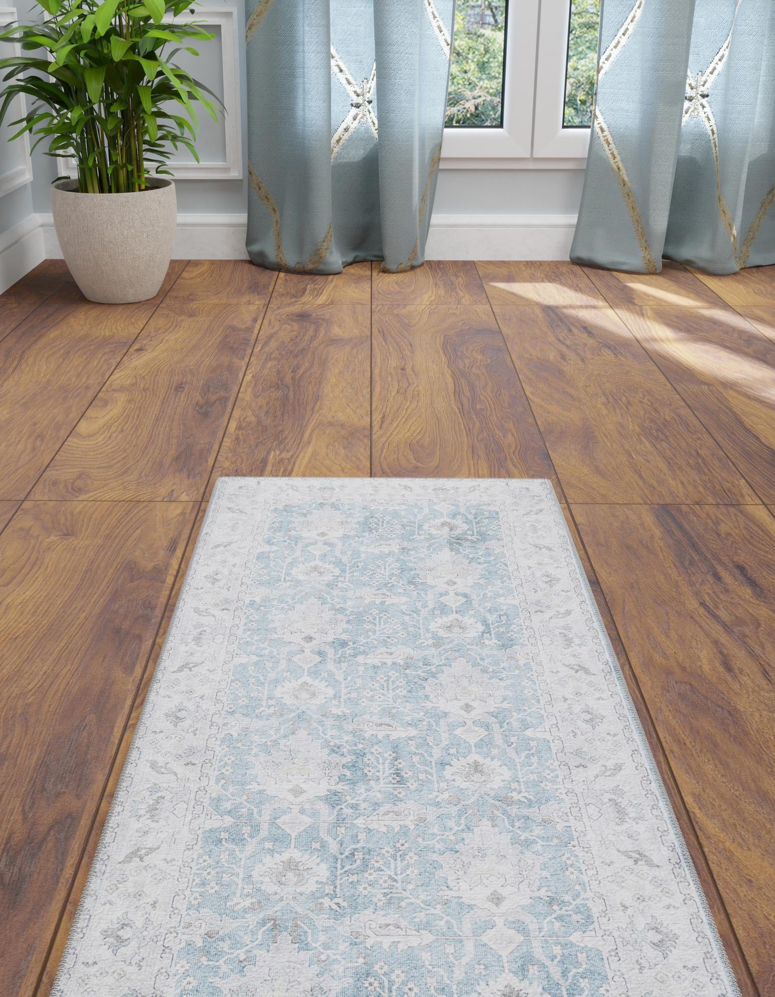 Teal blue 2' 7 x 12' Timeless Runner Rug | Rugs.com