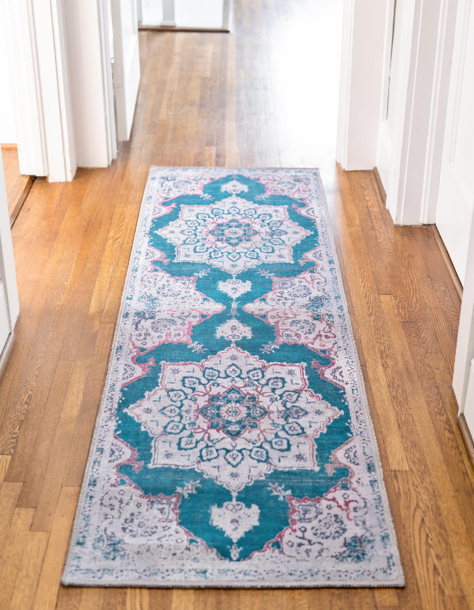 Teal Green 2' x 9' 10 Washable Francesca Runner Rug | Rugs.com