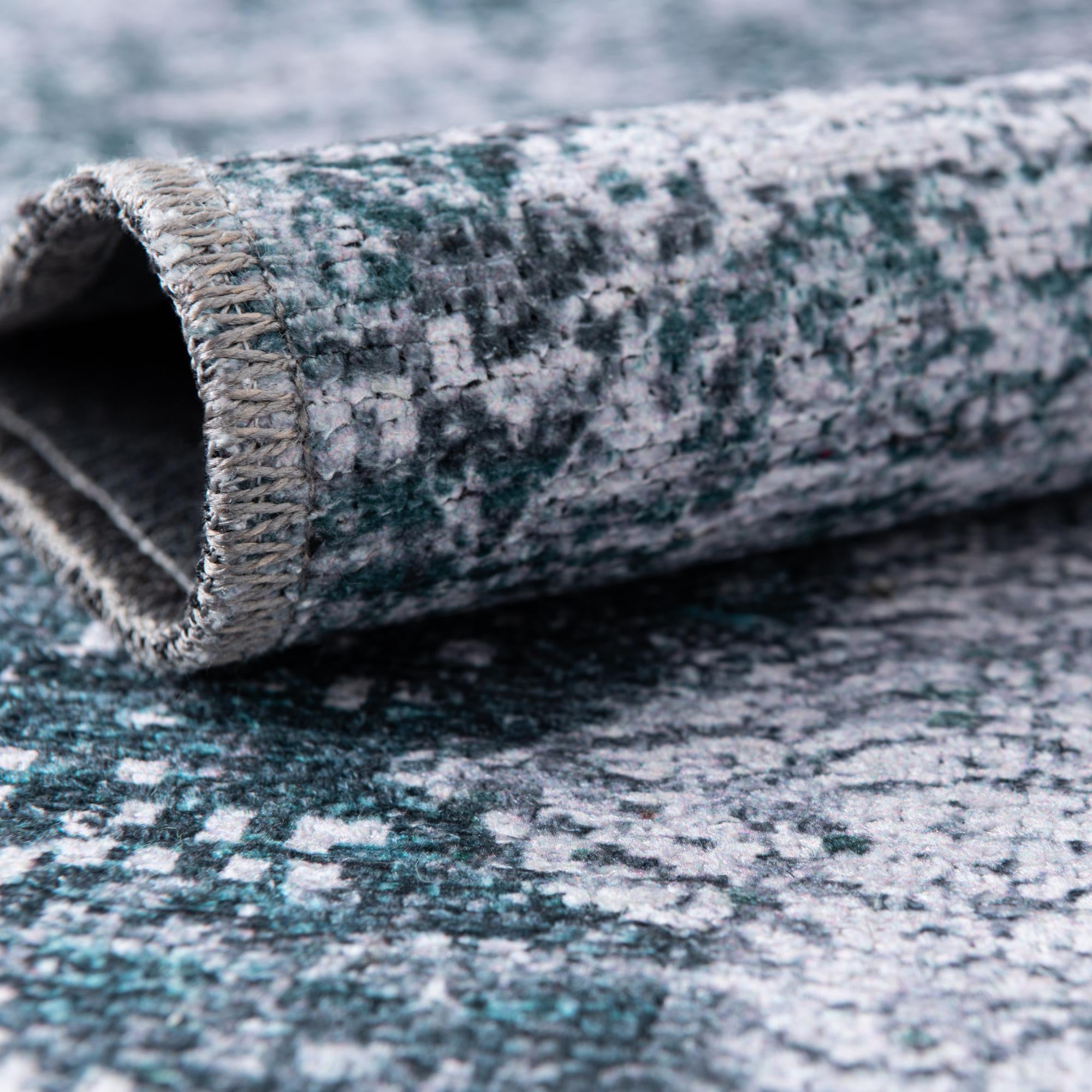 Teal Ivory 2' x 8' Washable Yara Runner Rug | Rugs.com