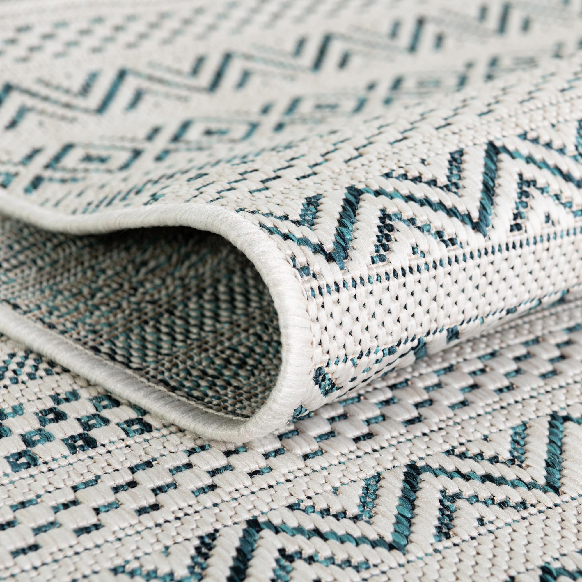 Teal 5' 3 x 5' 3 Ribbon Indoor / Outdoor Octagon Rug | Rugs.com