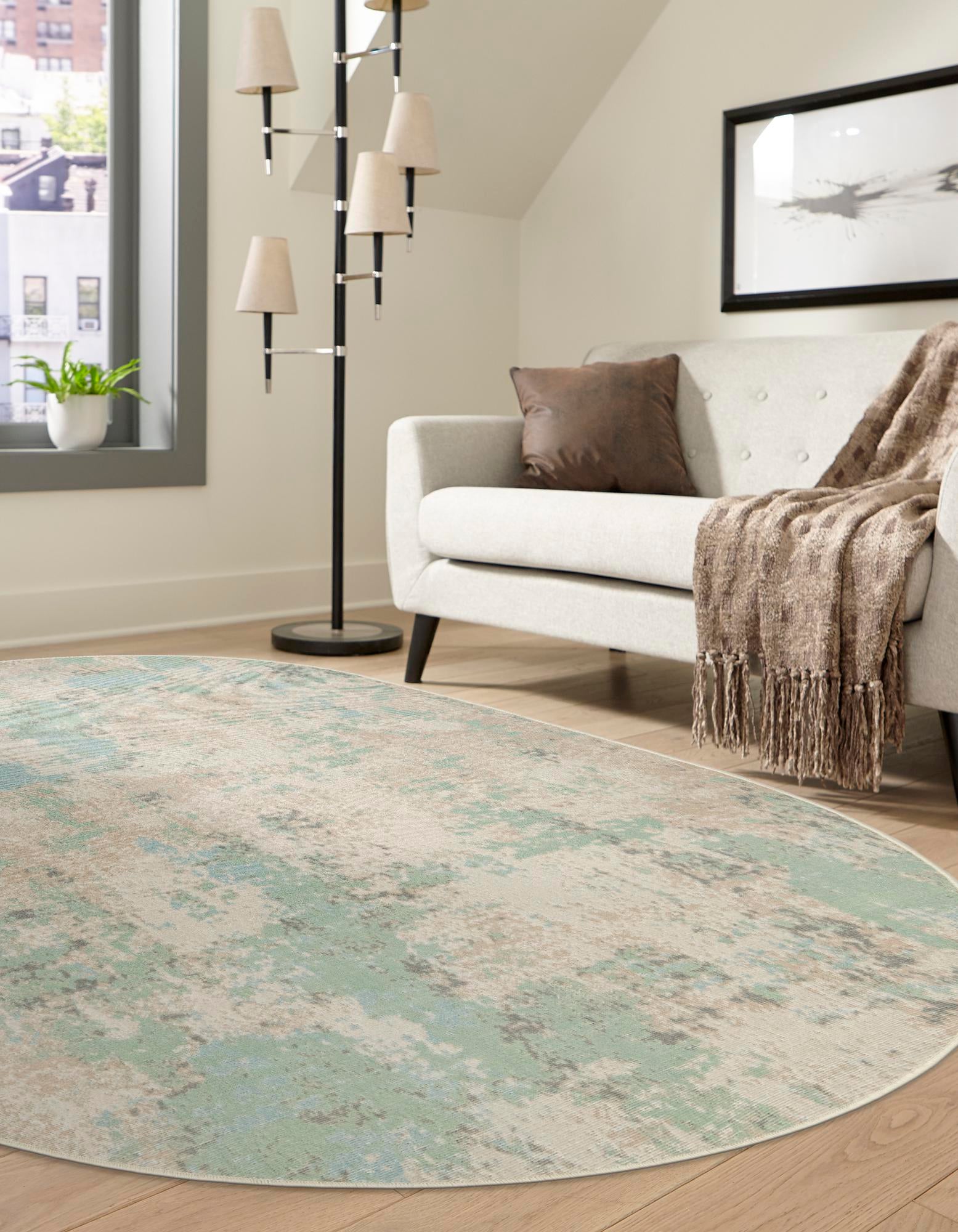 Teal 8' x 10' Lotus Oval Rug | Rugs.com