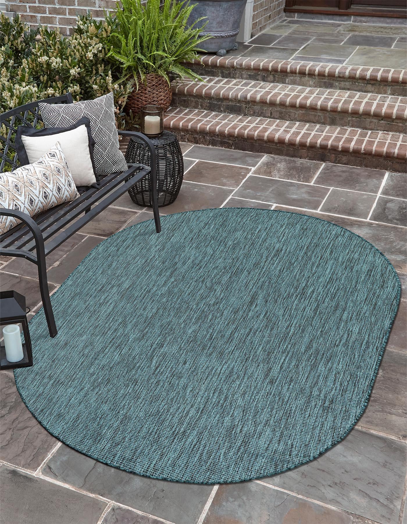 Teal 7' 10 x 10' Solid Indoor / Outdoor Oval Rug | Rugs.com