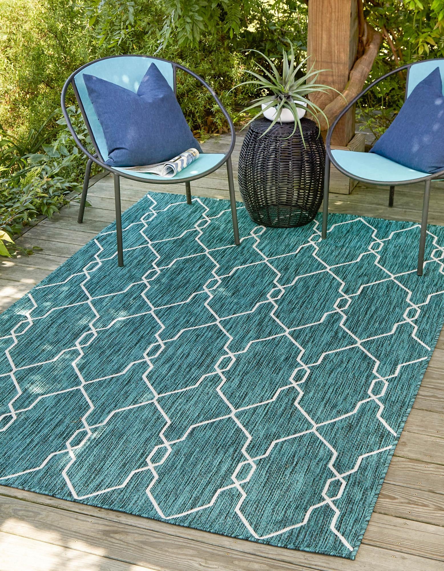 Light Aqua 5' x 8' Botanical Outdoor Rug | Rugs.com