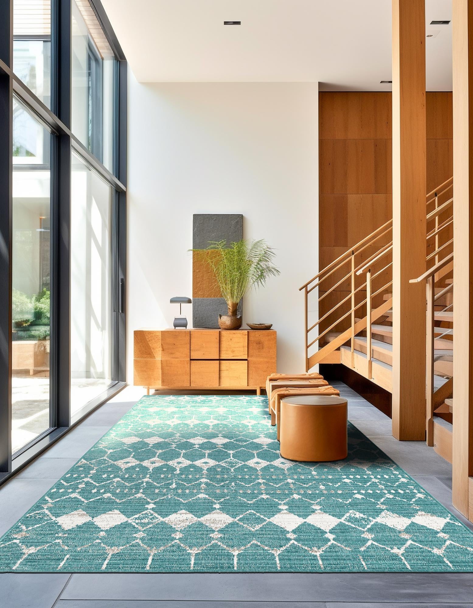 Teal 9' x 12' Lattice Indoor / Outdoor Rug | Rugs.com