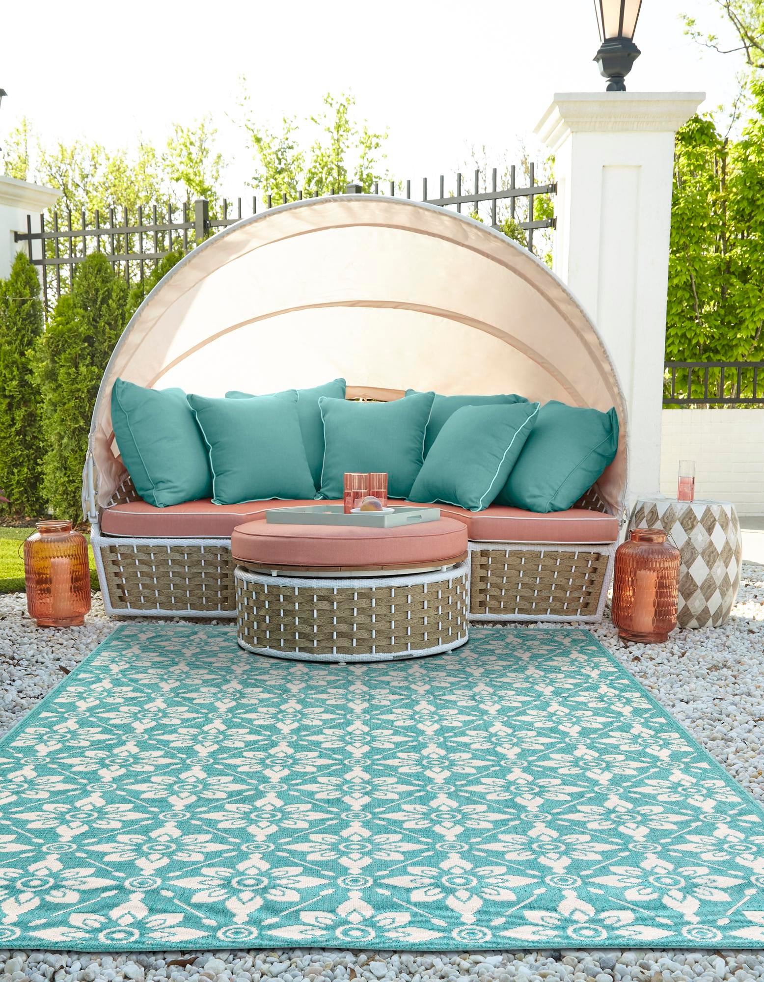 Teal 4' x 6' Lattice Indoor / Outdoor Rug | Rugs.com