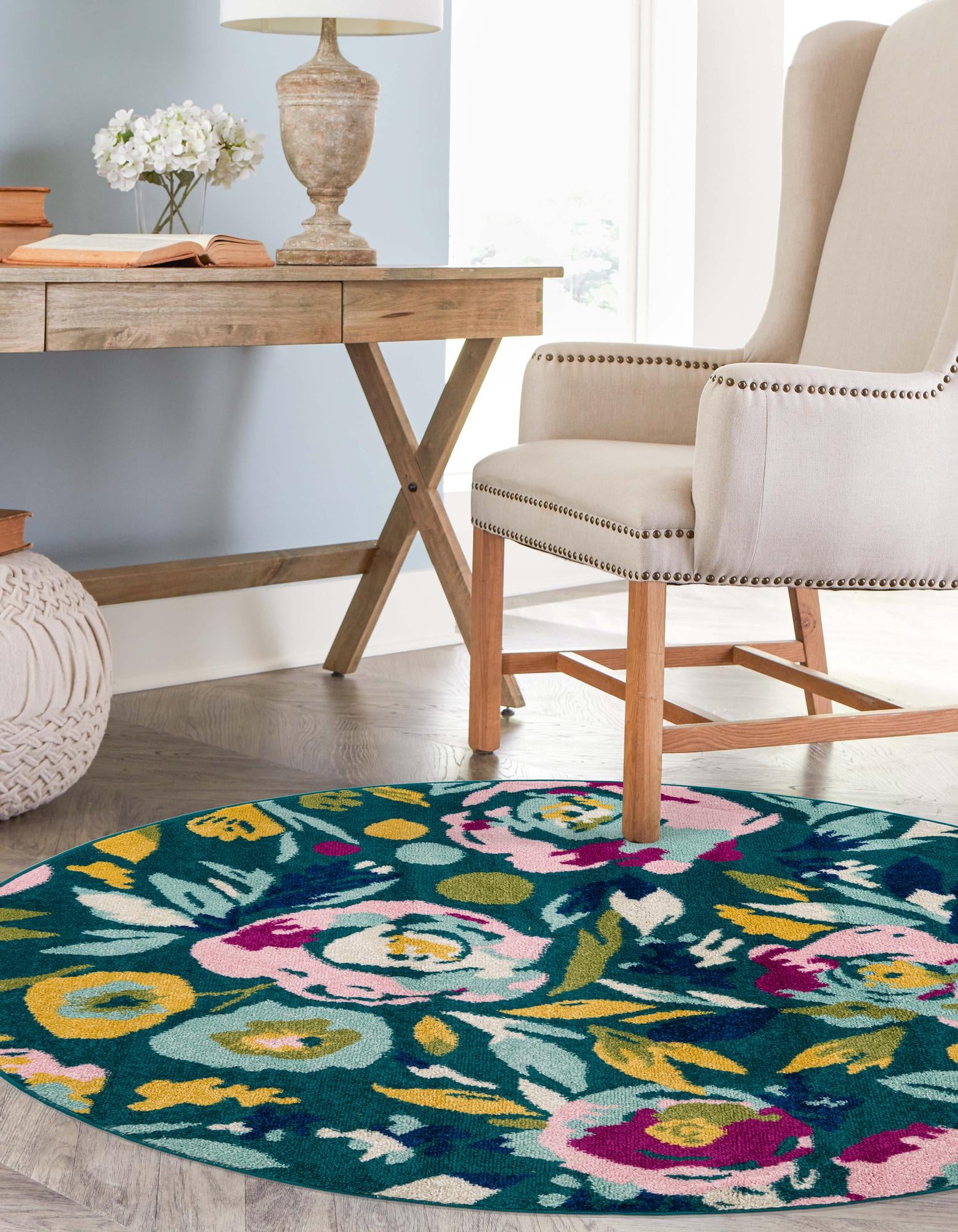 Teal 6' x 6' Bloom Round Rug | Rugs.com