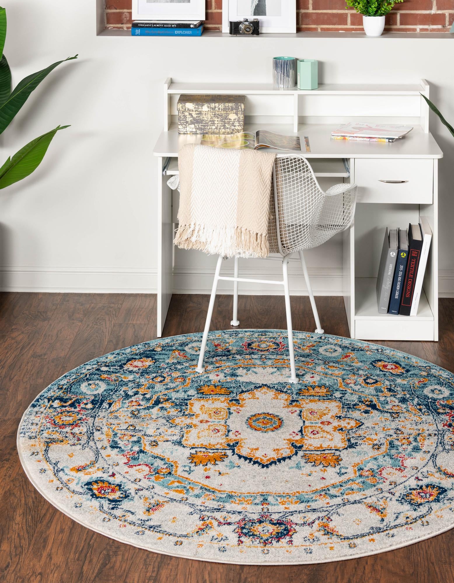 Teal 5' 3 x 5' 3 Madeline Vintage Round Rug | Rugs.com