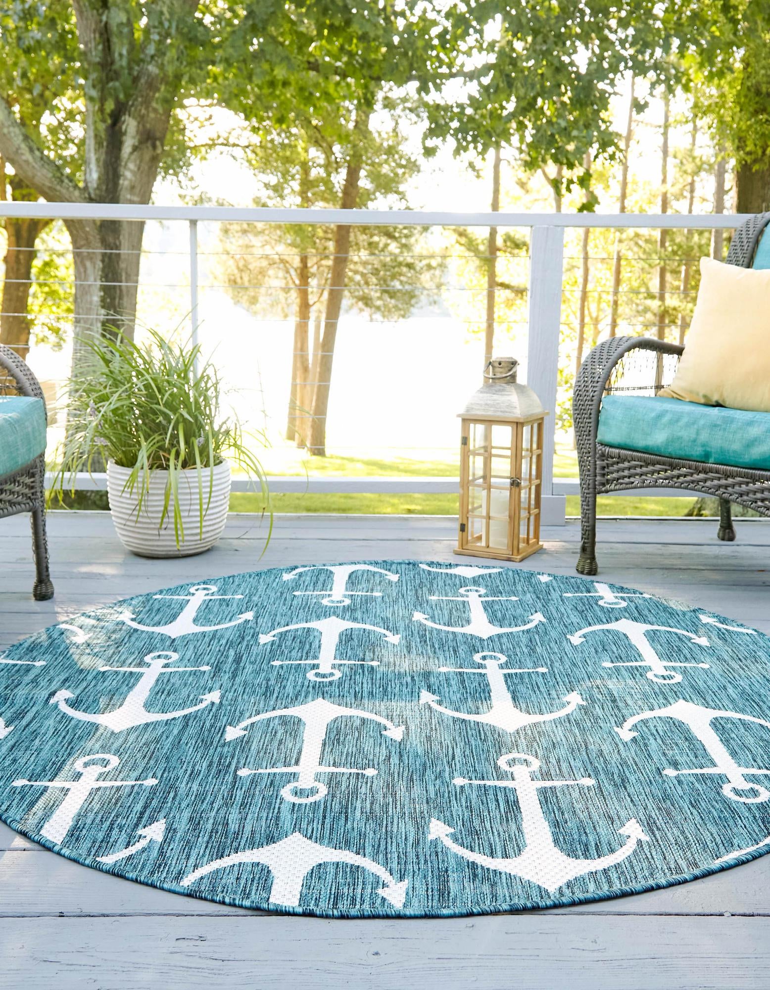 Teal 10' x 10' Coastal Indoor / Outdoor Round Rug | Rugs.com