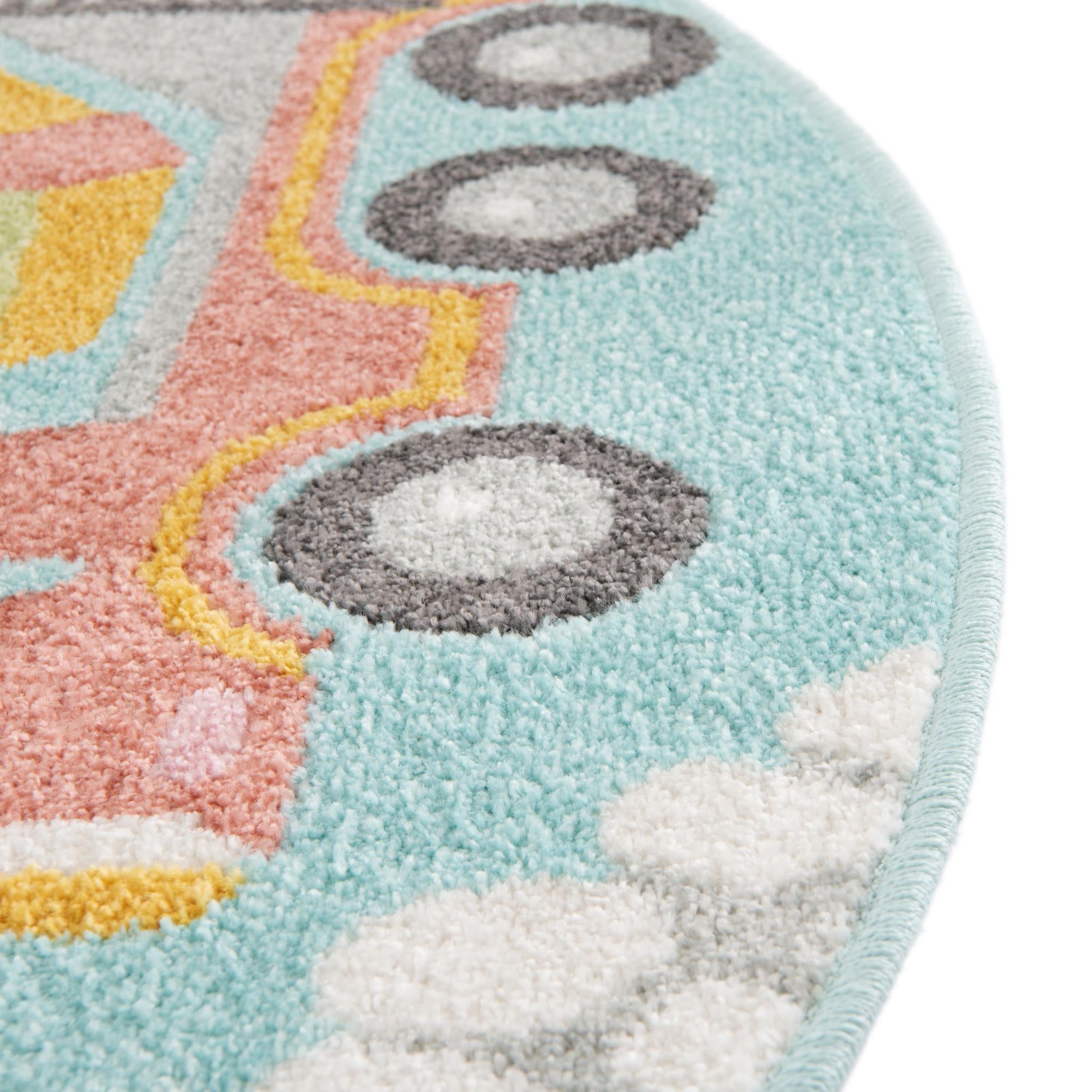 Teal 7' 10 x 7' 10 Construction Whimsy Kids Round Rug | Rugs.com