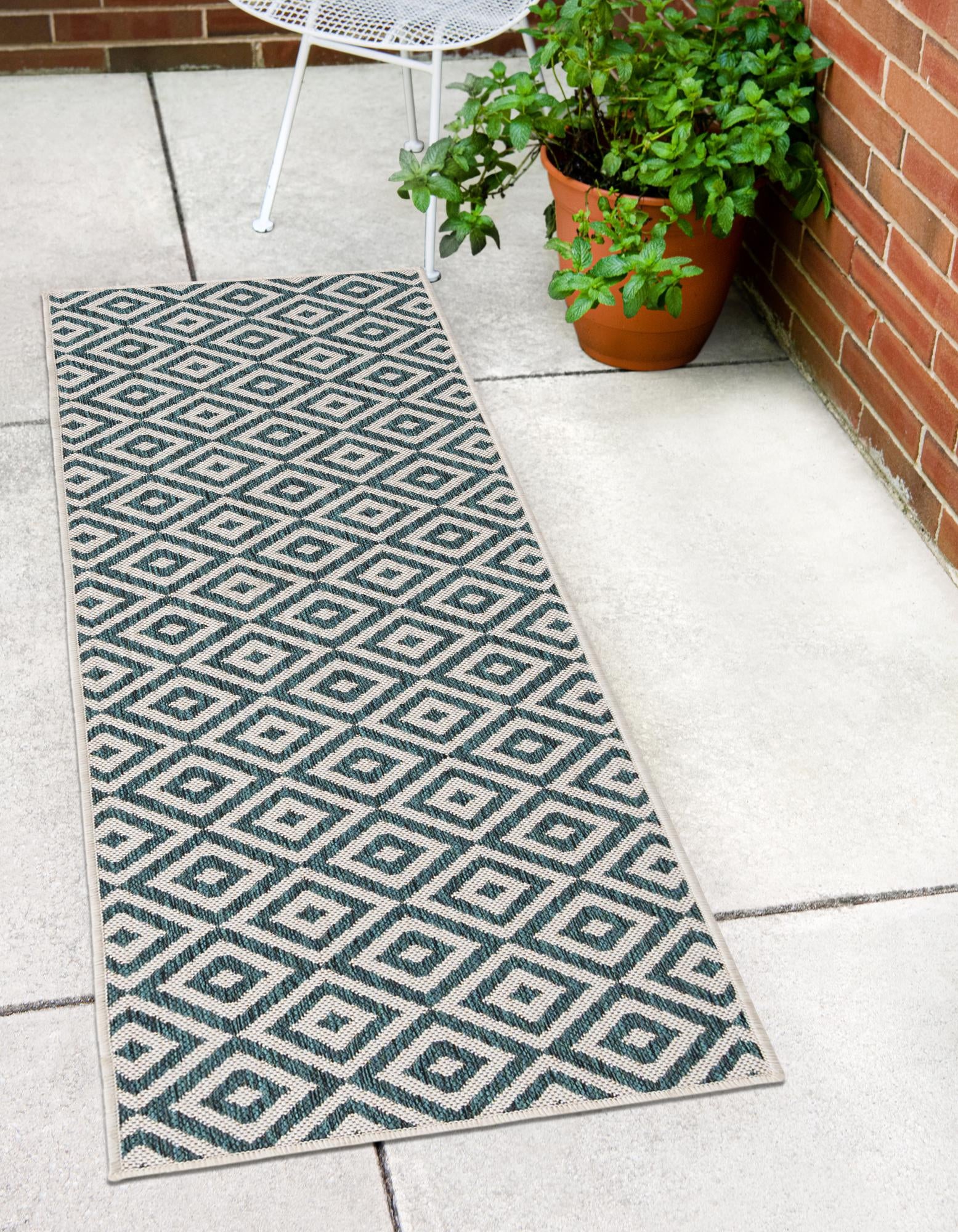 Teal 2' x 6' Jill Zarin Costa Rica Indoor / Outdoor Runner Rug | Rugs.com