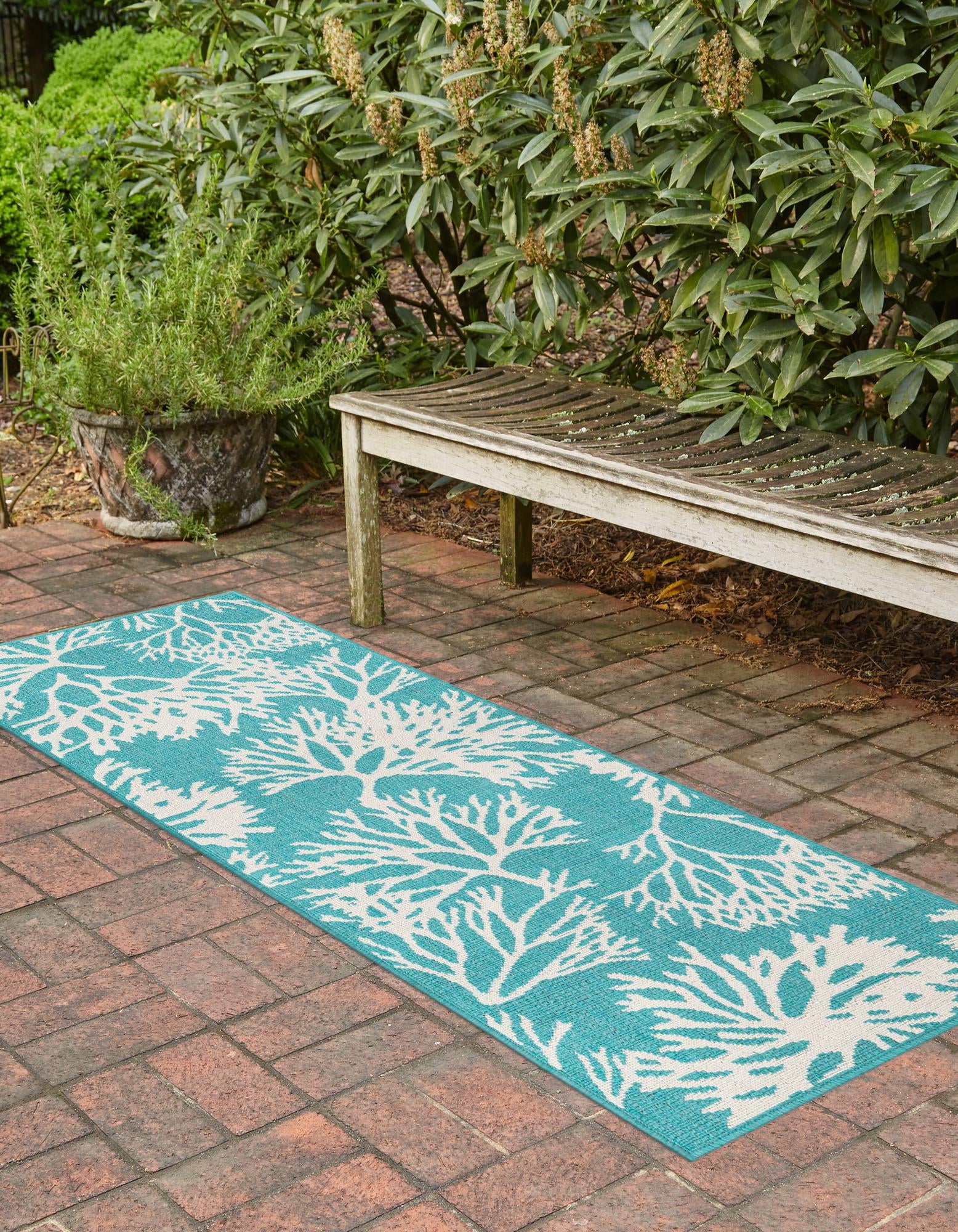 Teal 2' x 6' Coastal Indoor / Outdoor Runner Rug | Rugs.com