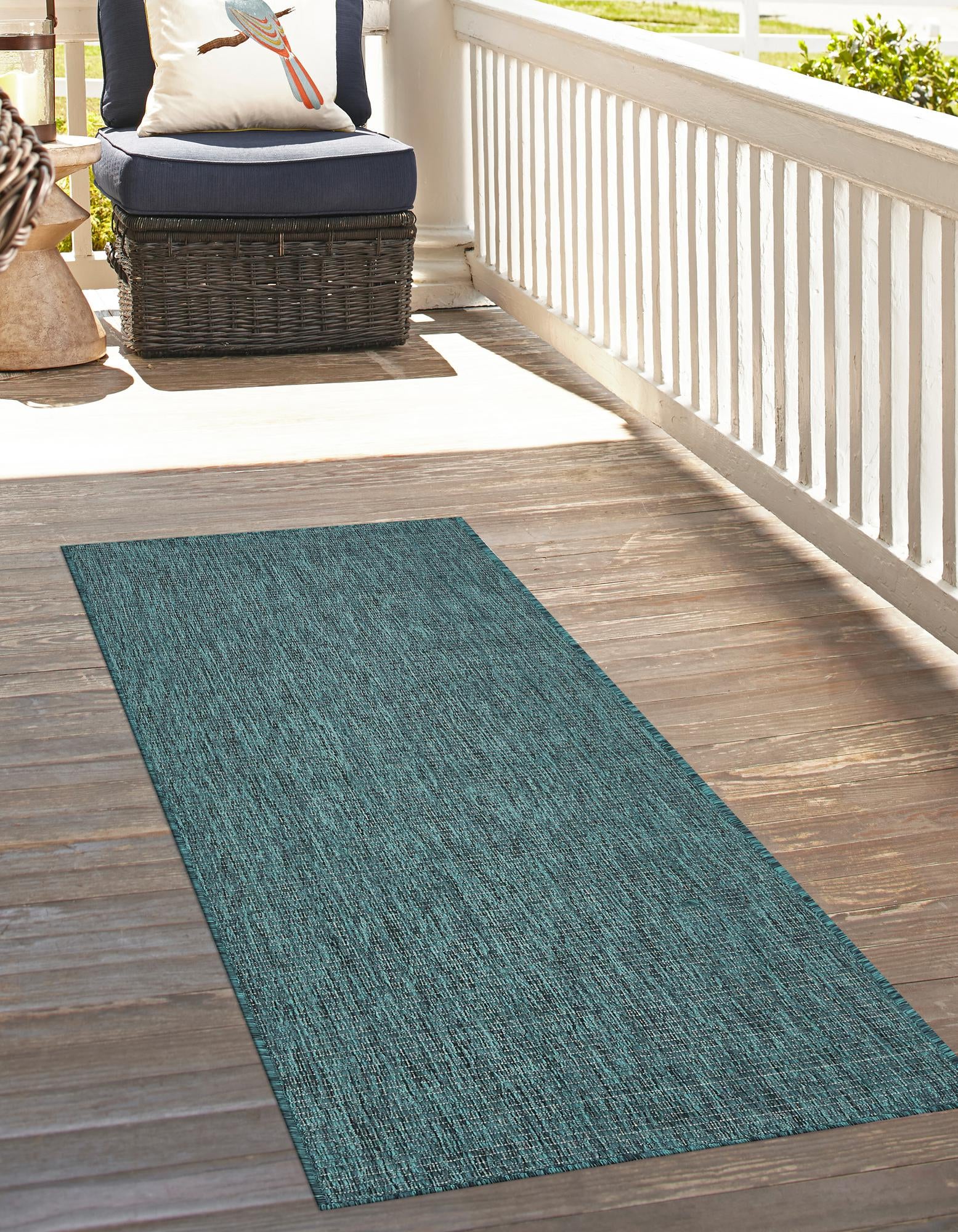 Teal 2' 7 x 12' Solid Indoor / Outdoor Runner Rug | Rugs.com