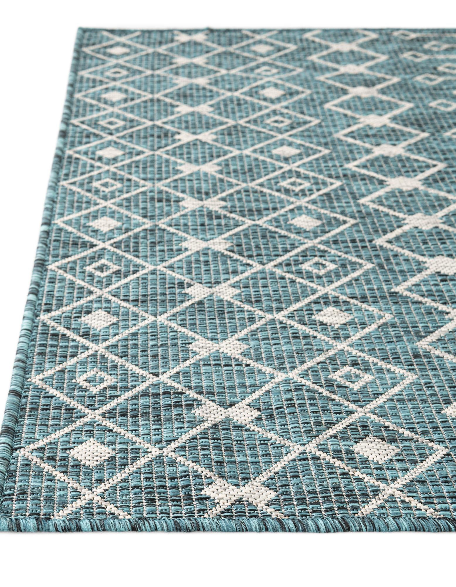 Teal 7' 10 x 7' 10 Lattice Indoor / Outdoor Square Rug | Rugs.com