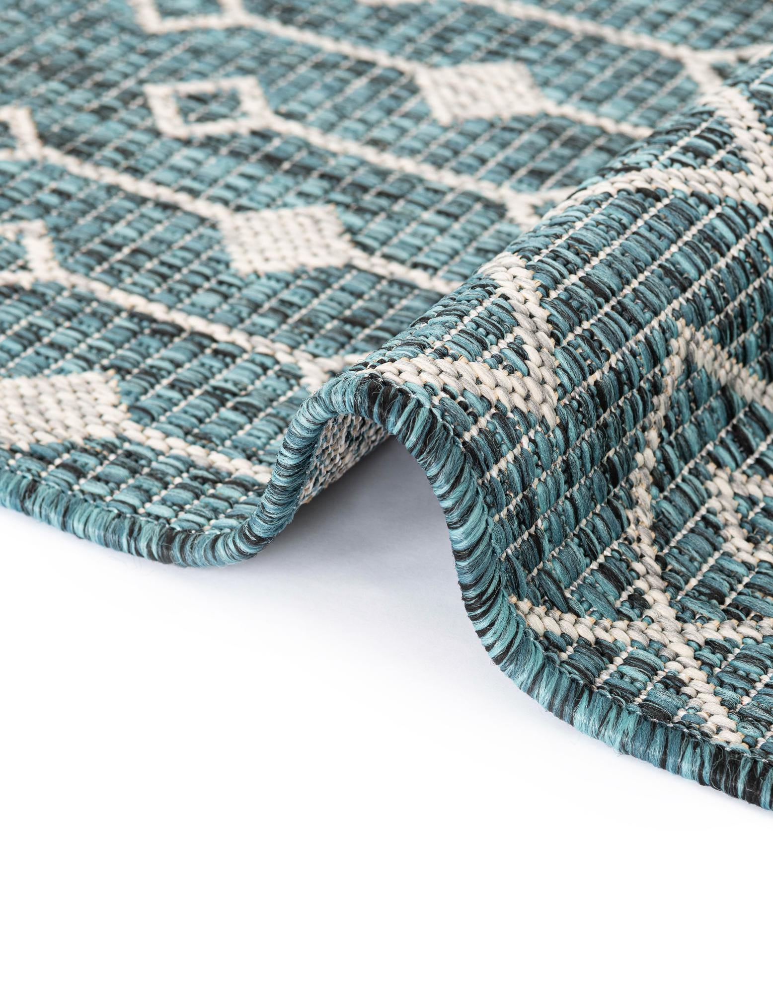 Teal 7' 10 x 7' 10 Lattice Indoor / Outdoor Square Rug | Rugs.com