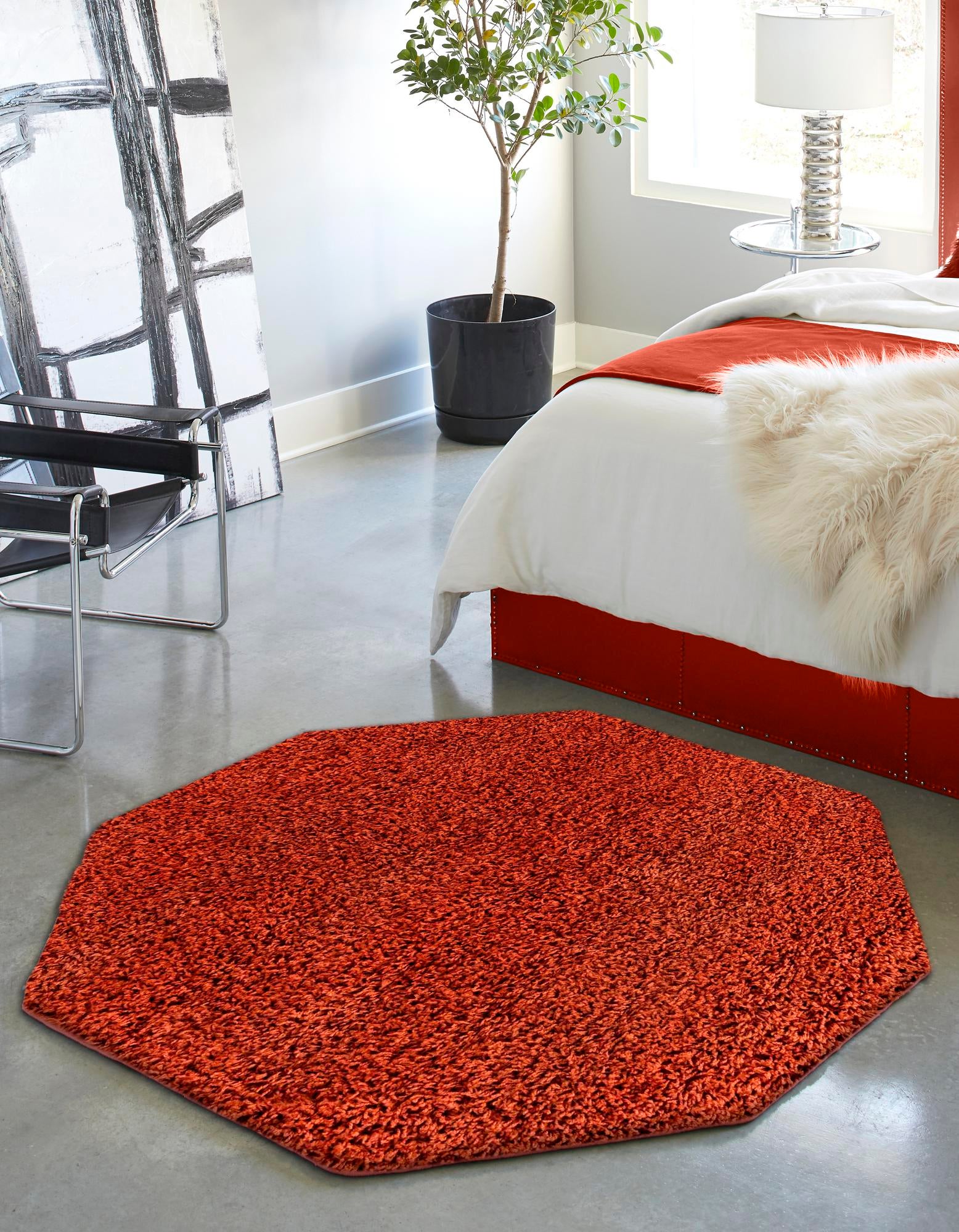 Terracotta 4' x 4' Solid Shag Octagon Rug | Rugs.com
