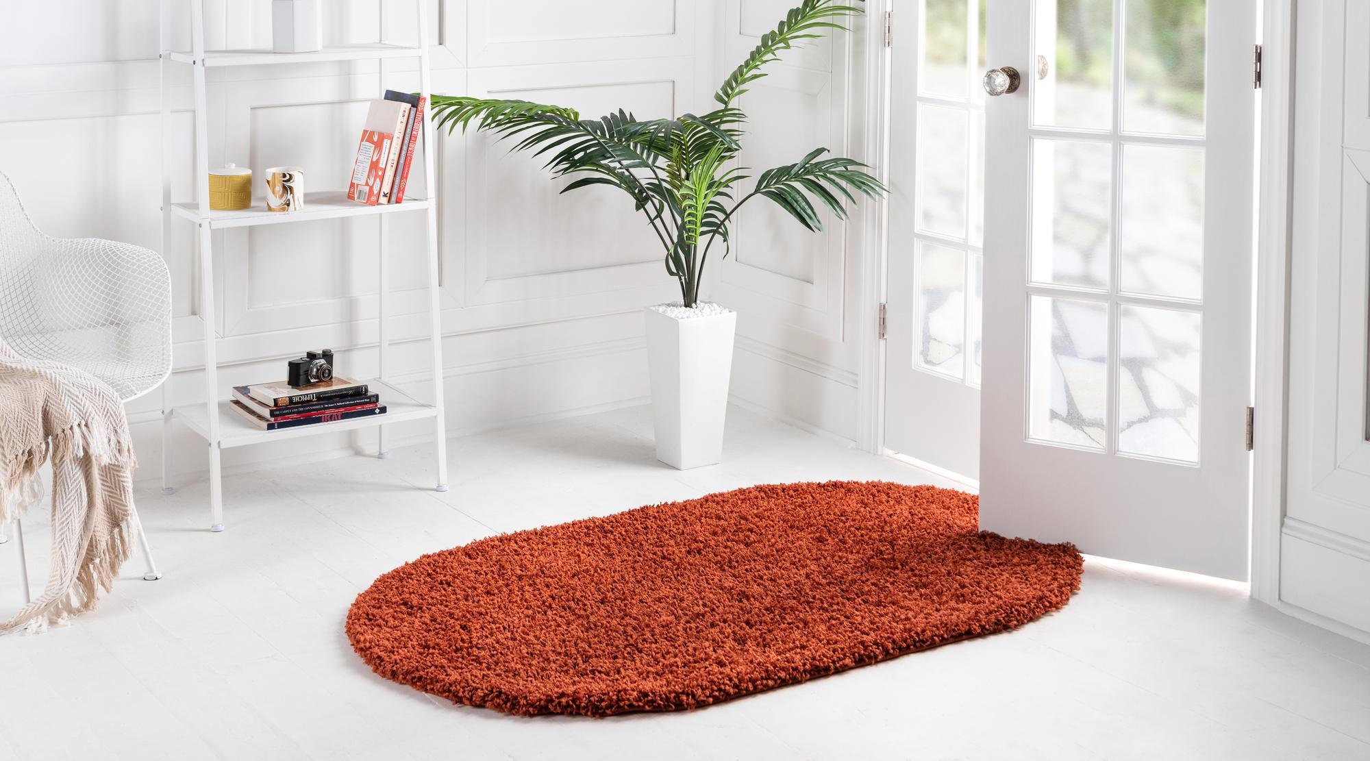 Terracotta 3' 3 x 5' 3 Solid Shag Oval Rug | Rugs.com