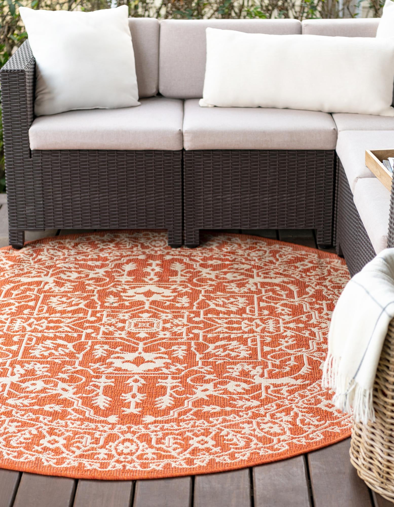 Terracotta 5' 3 x 5' 3 Botanical Indoor / Outdoor Round Rug | Rugs.com