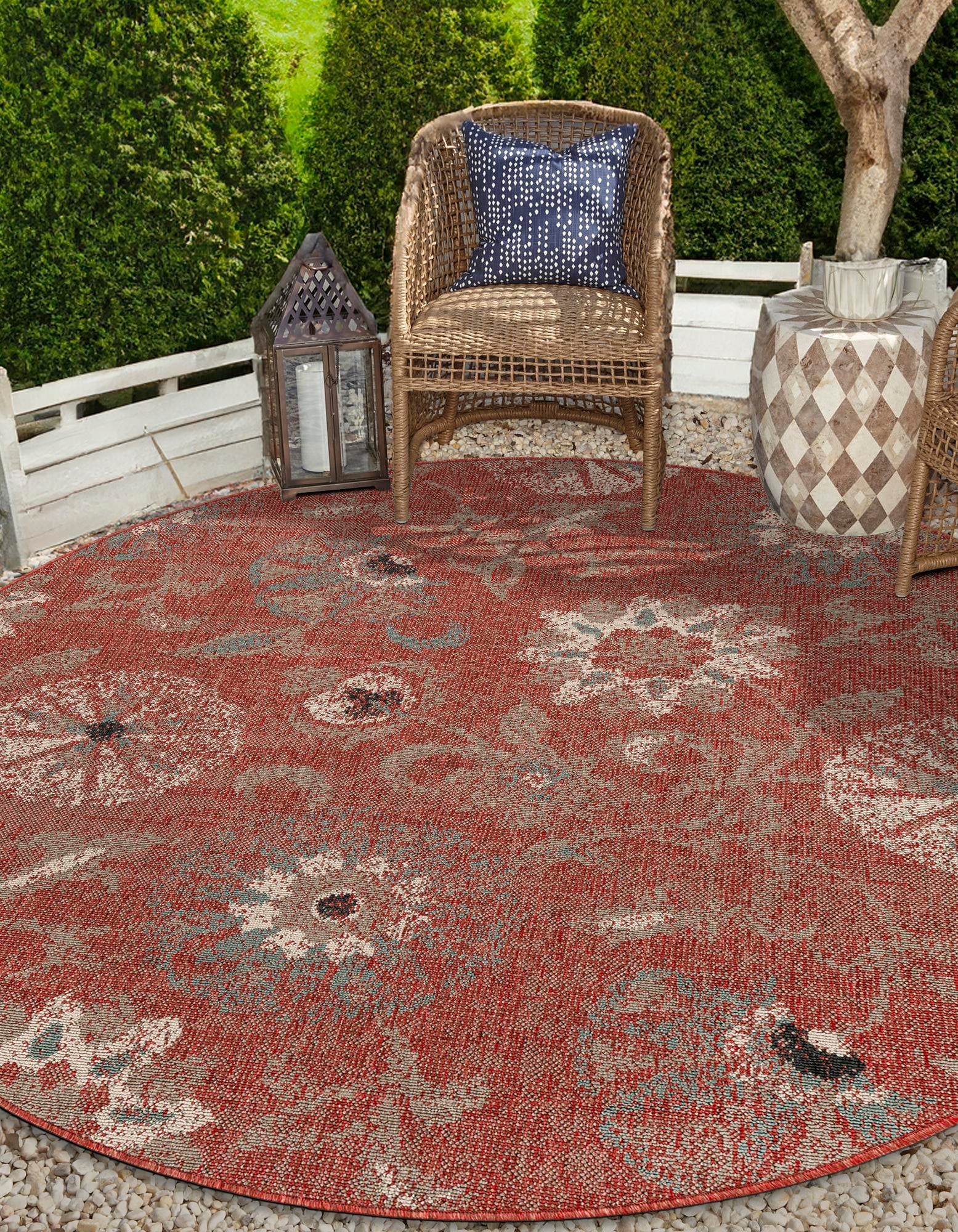 Terracotta 5' x 5' Botanical Outdoor Round Rug | Rugs.com