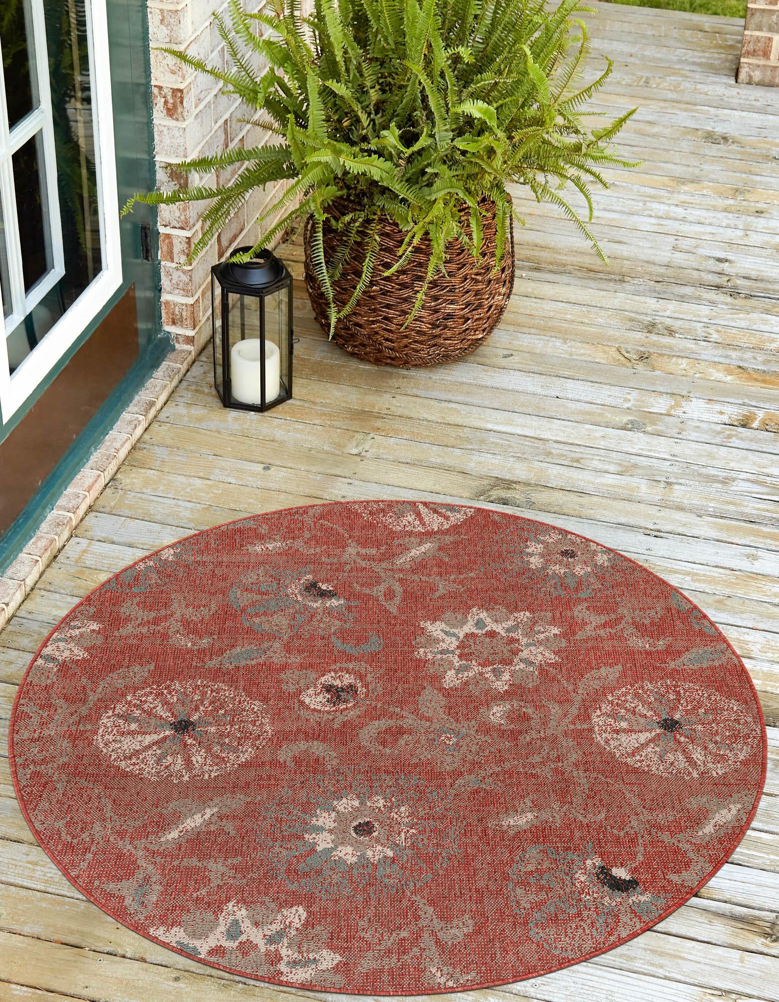 Terracotta 4' x 4' Botanical Indoor / Outdoor Round Rug | Rugs.com