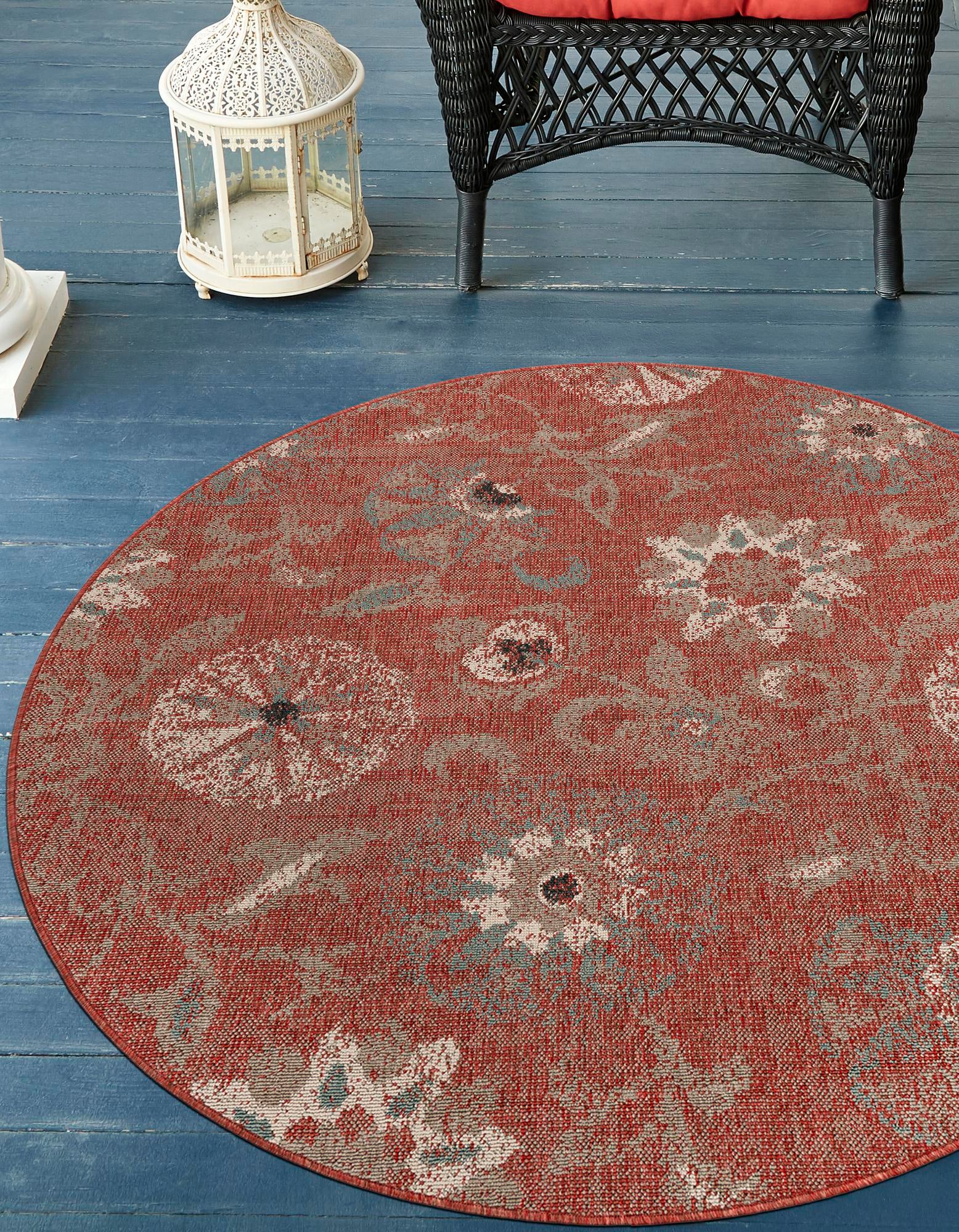 Terracotta 4' x 4' Botanical Indoor / Outdoor Round Rug | Rugs.com